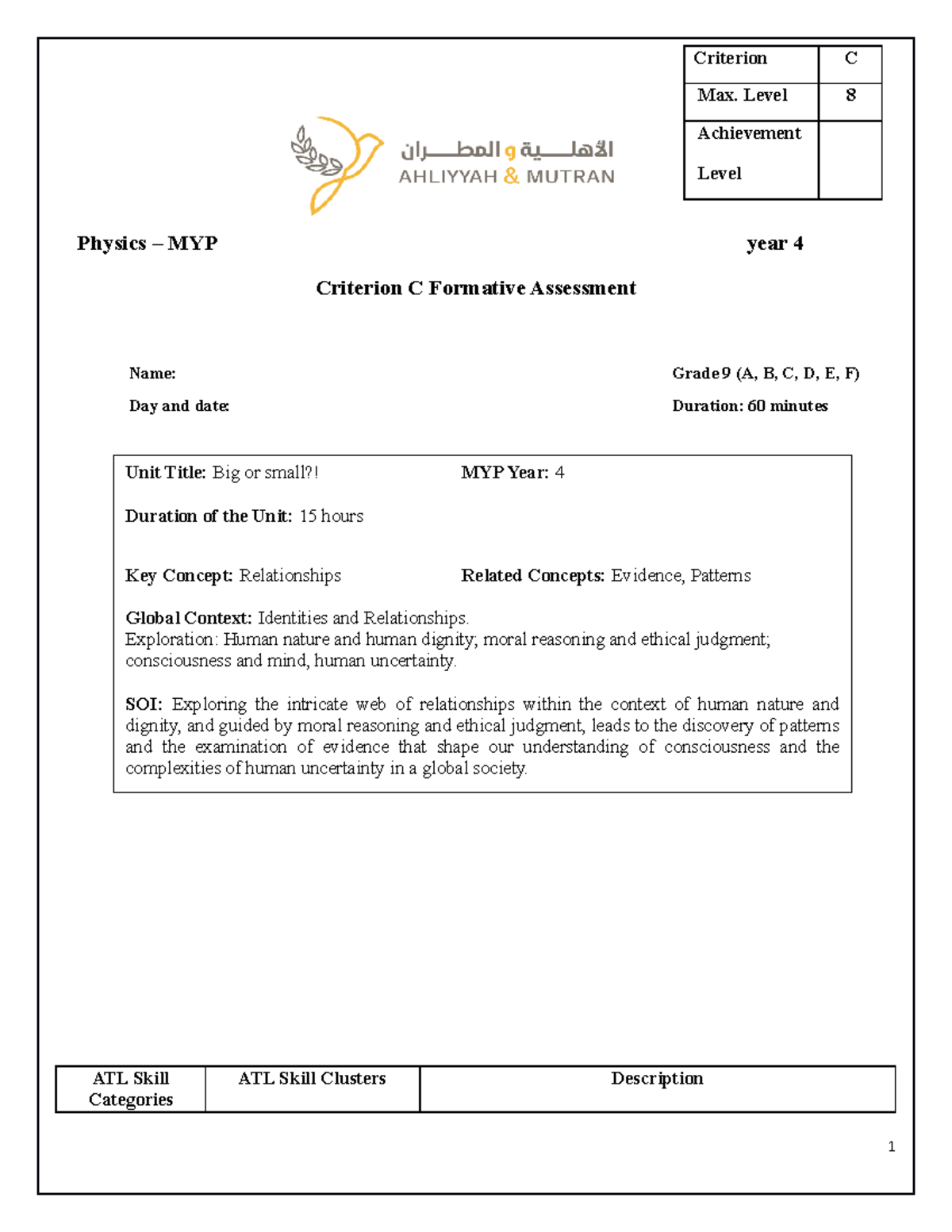 Unit 1 G9 Physics Criterion C Formative Assessment Report - Studocu