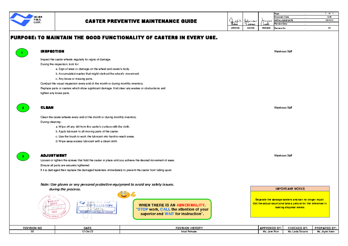 Caster Preventive Maintenance Guide - Page : Document Code : INITIAL ...