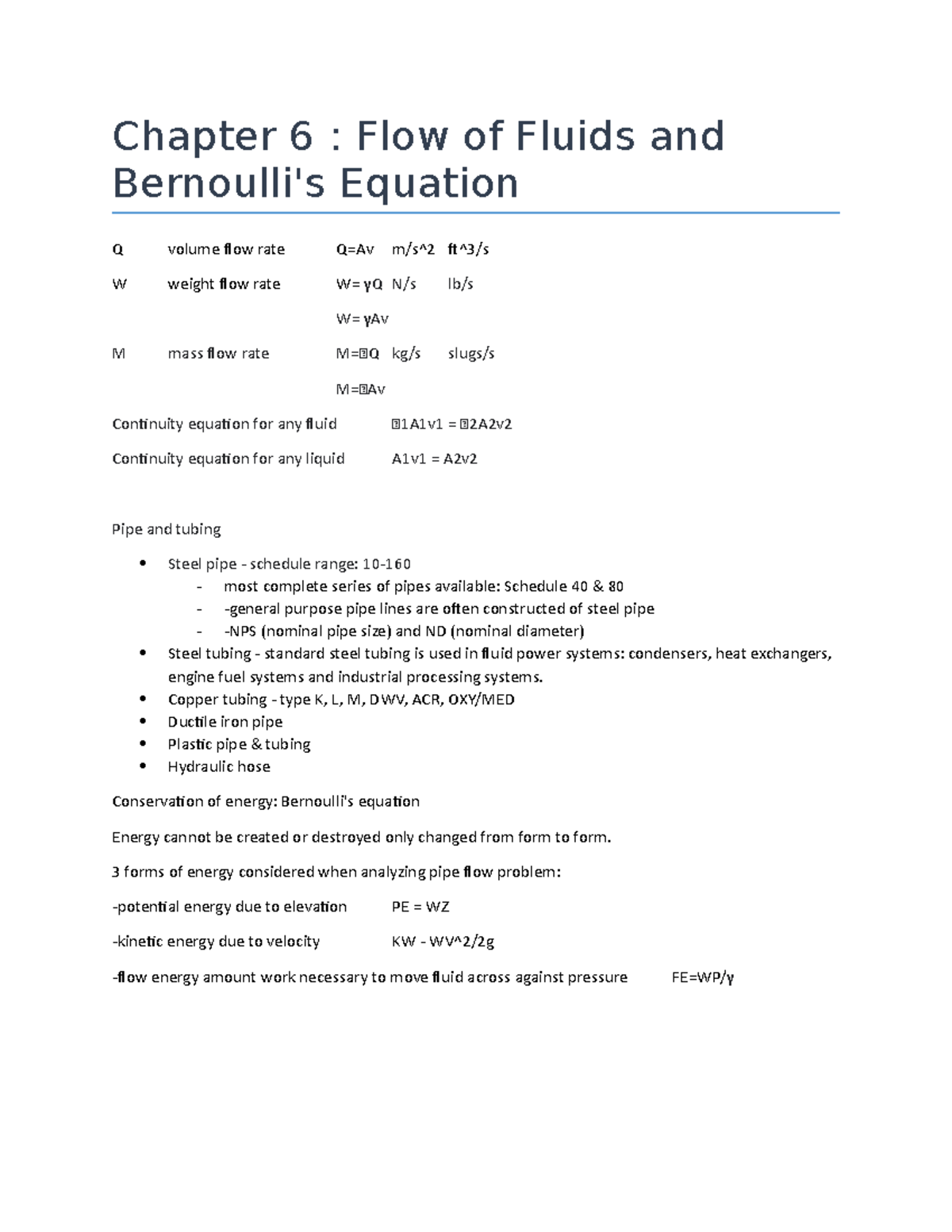 THRM 405 Chapter 6 flow of fluids and bernoullis equation - Chapter 6 ...