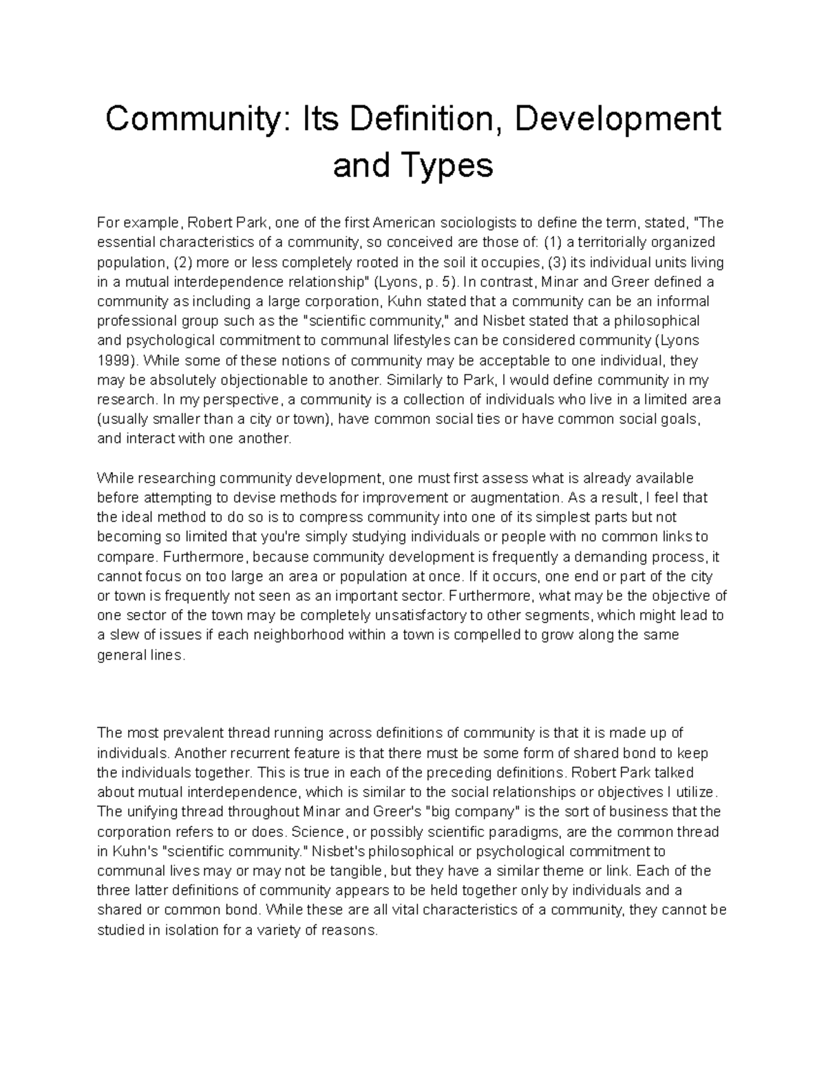 Community Its Definition, Development and Types - Community: Its ...