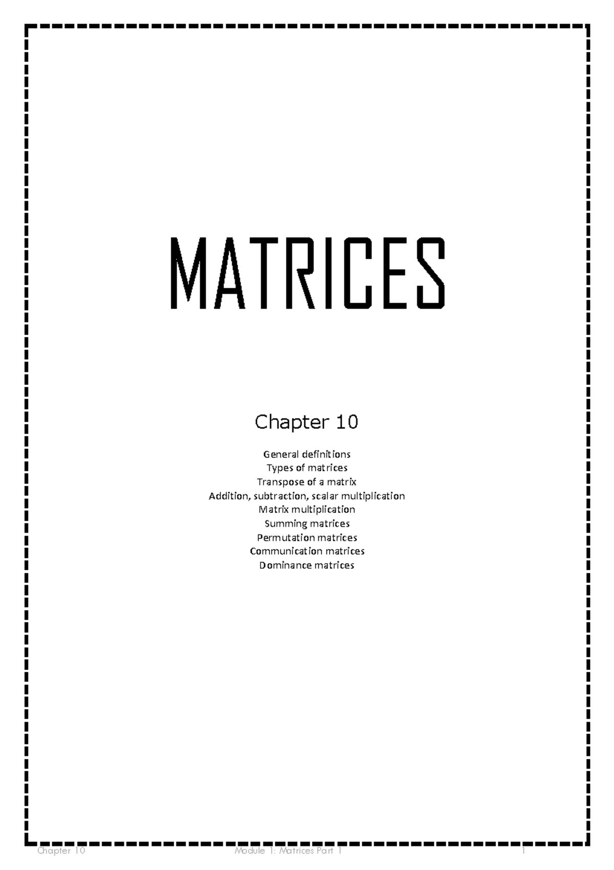 GM 3&4 Matrices: Chapter 10 Overview and Key Concepts - Studocu