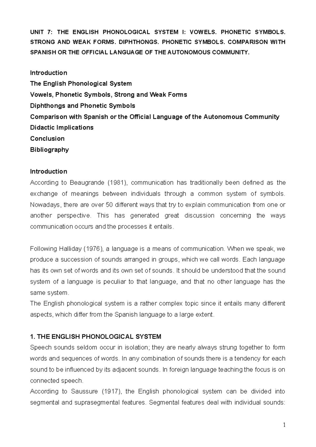 UNIT 7: ENGLISH PHONOLOGICAL SYSTEM I - VOWELS & PHONETIC SYMBOLS - Studocu