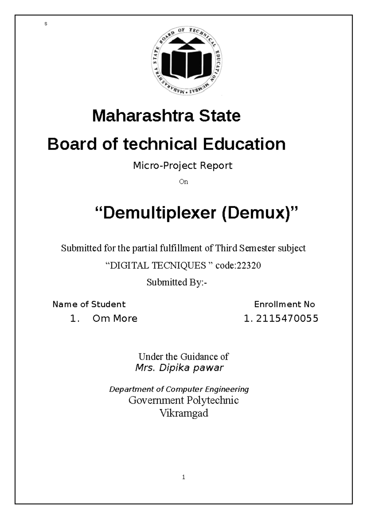 Dte Micro Project Original - Maharashtra State Board of technical ...