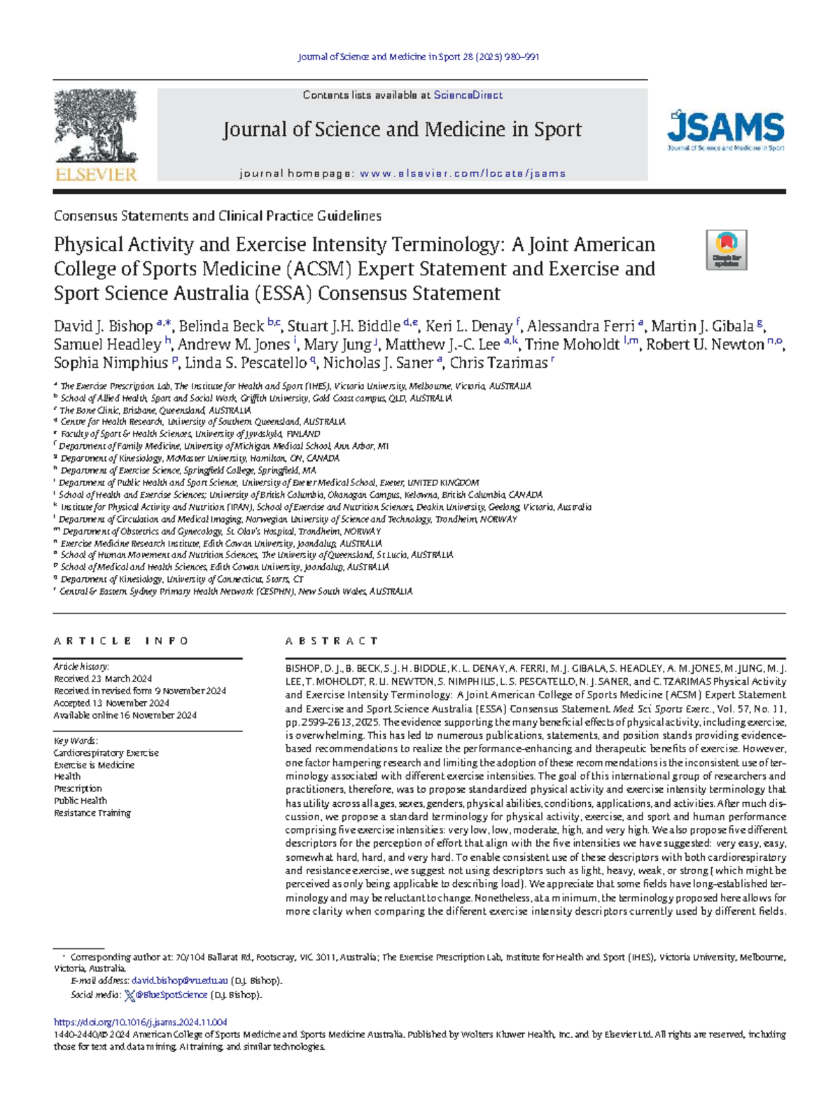 ACSM & ESSA Consensus on Exercise Intensity Terminology - Studocu