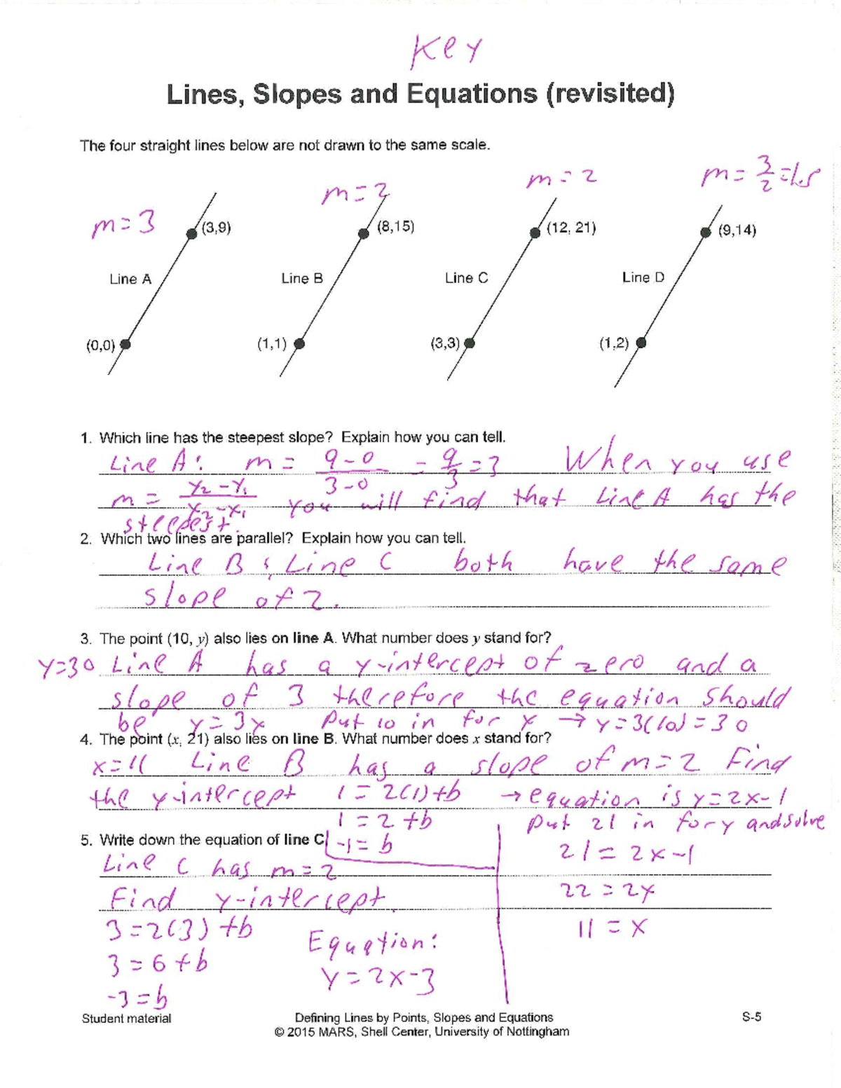 12c - defining lines by points slopes and equations part i ans - Key ...