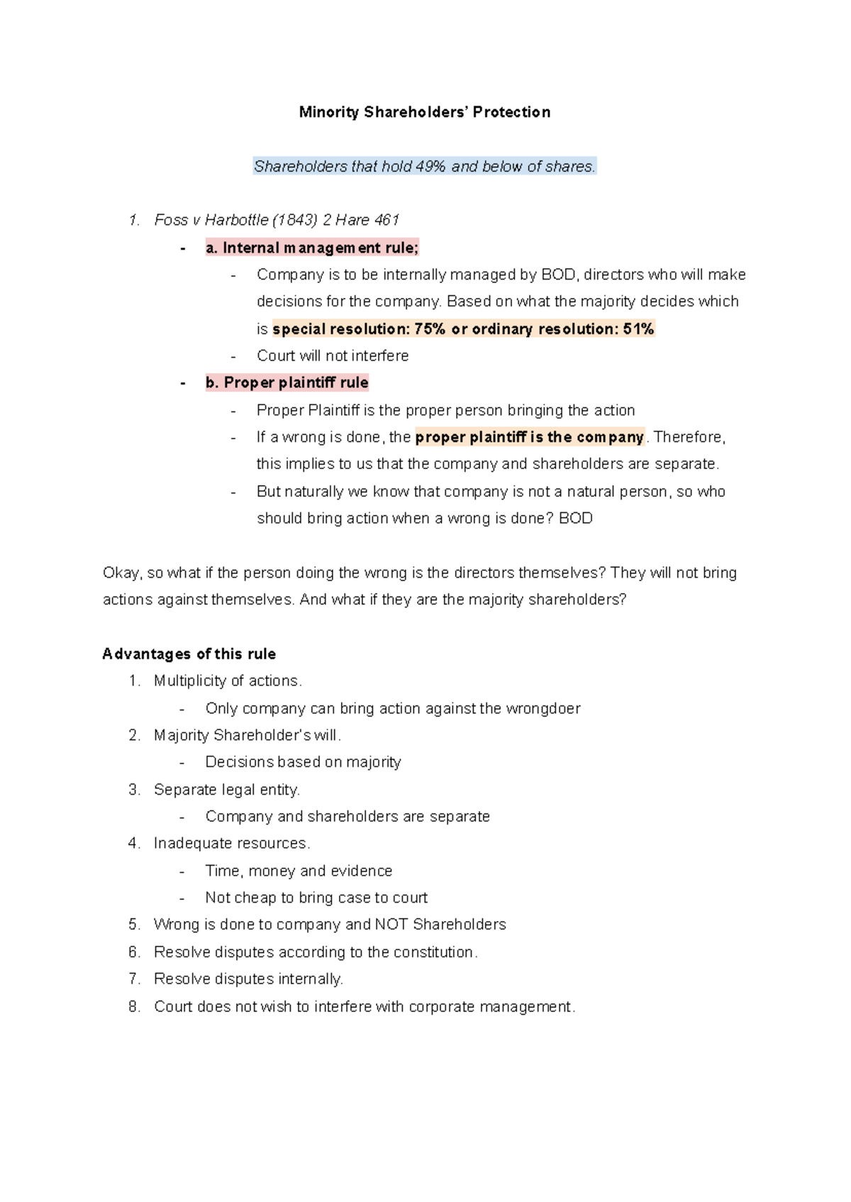 Minority Shareholder Protection: Key Insights and Case Studies 11 - Studocu