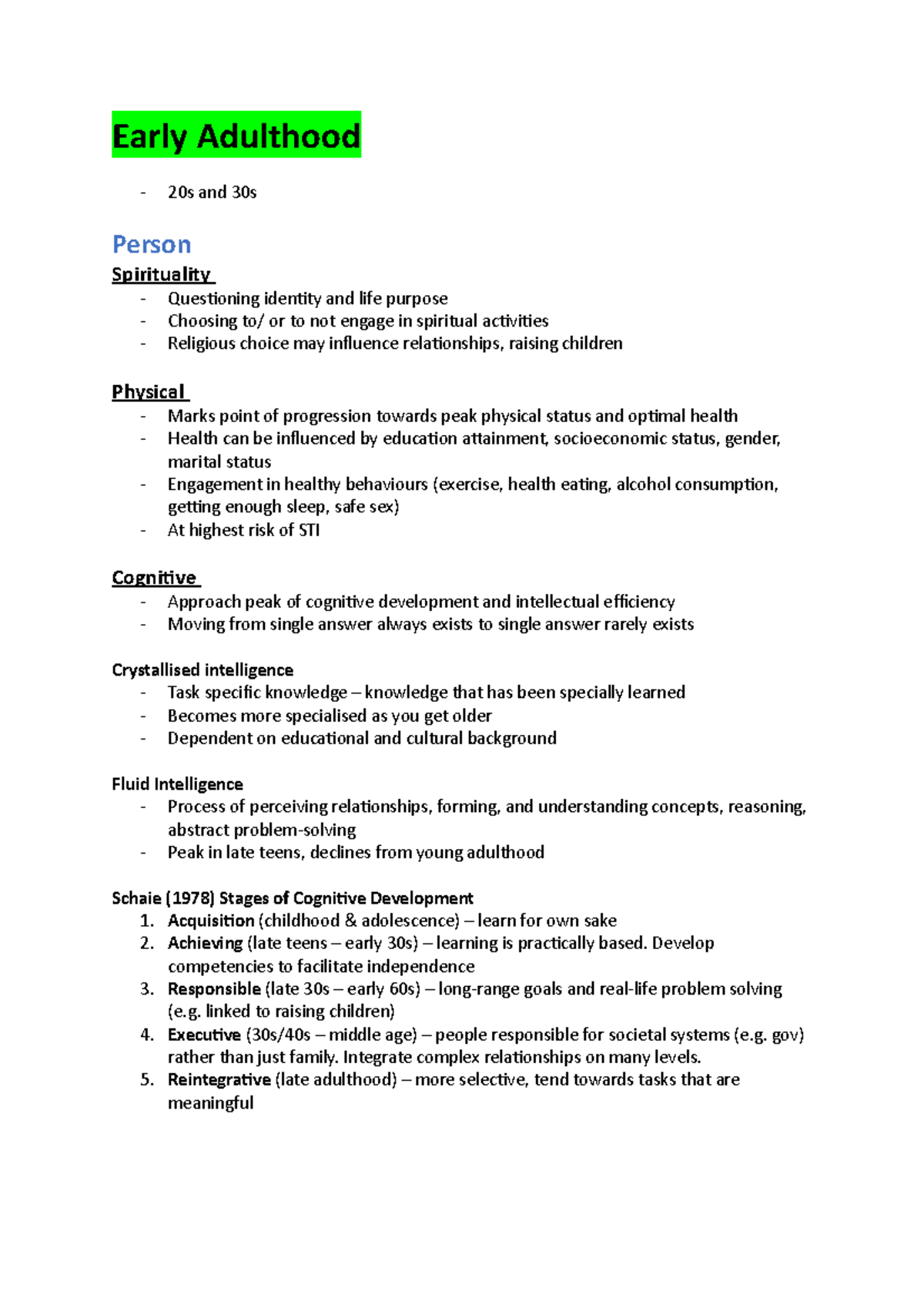 OCTY1203 - Comprehensive Lecture Notes on Adulthood Stages - Studocu