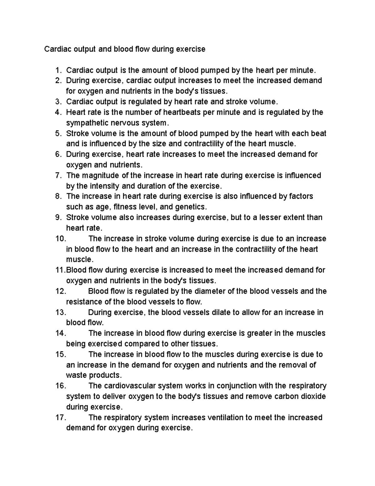 Cardiac output and blood flow during exercise - Cardiac output and ...