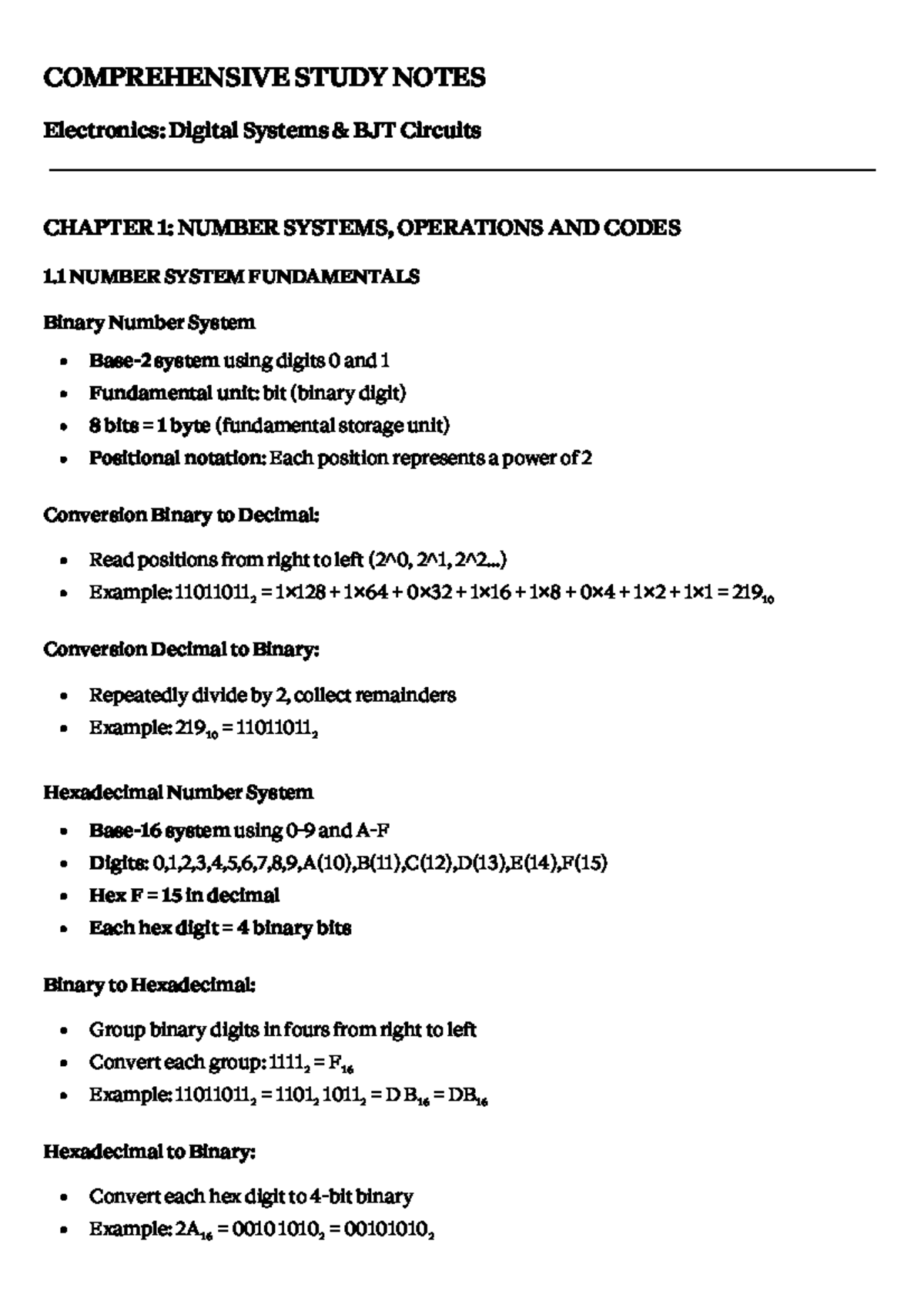 Comprehensive Study Notes for ELCT 101: Digital Systems & BJT Circuits ...