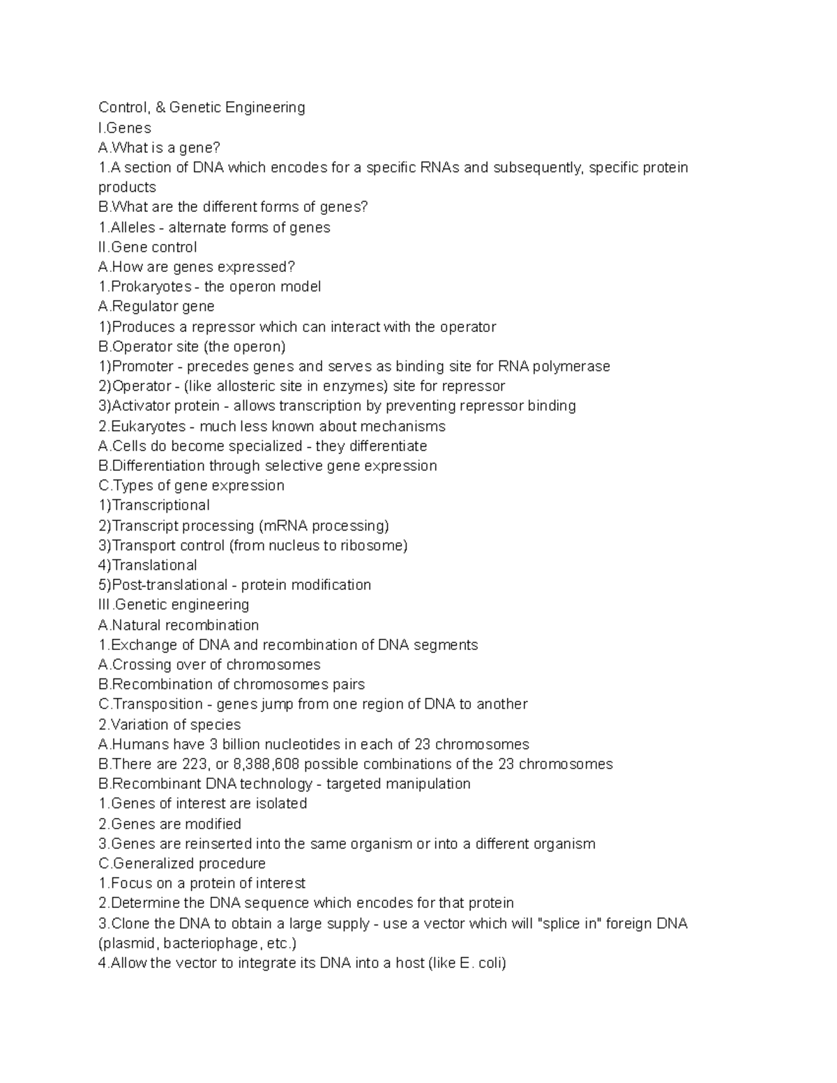 Gen bio - bio - Control, & Genetic Engineering I. Genes A. What is a ...
