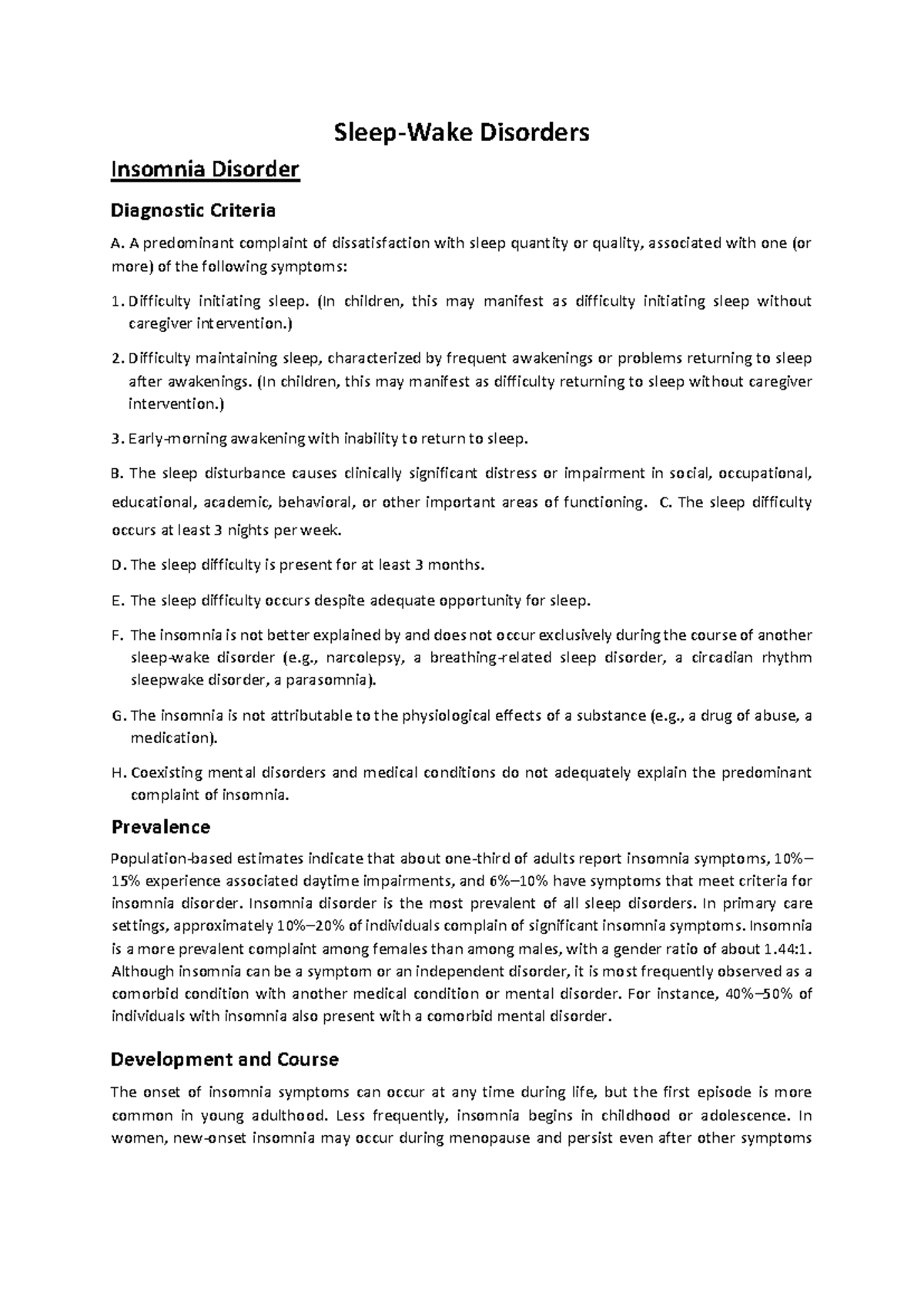 Sleep-Wake Disorders in DSM-5 - Sleep-Wake Disorders Insomnia Disorder ...