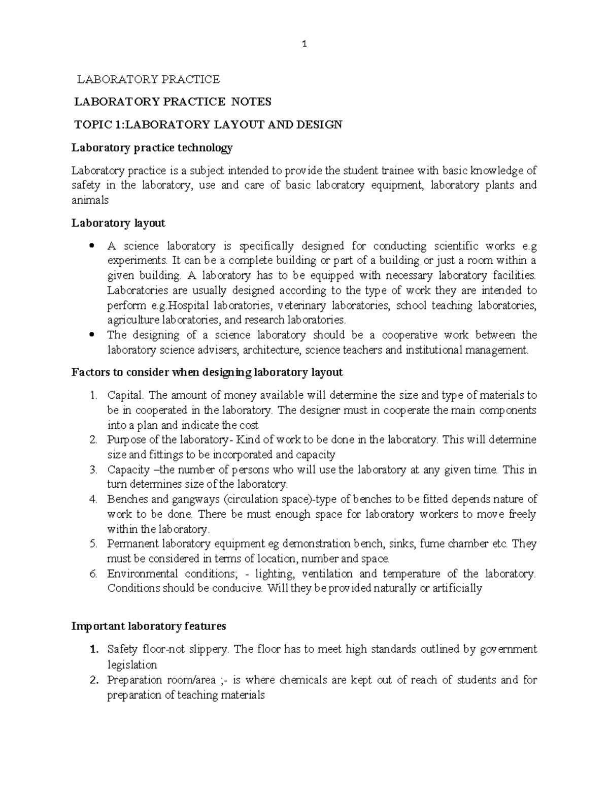 LAB 101: Laboratory Layout and Design Practice Notes - Studocu