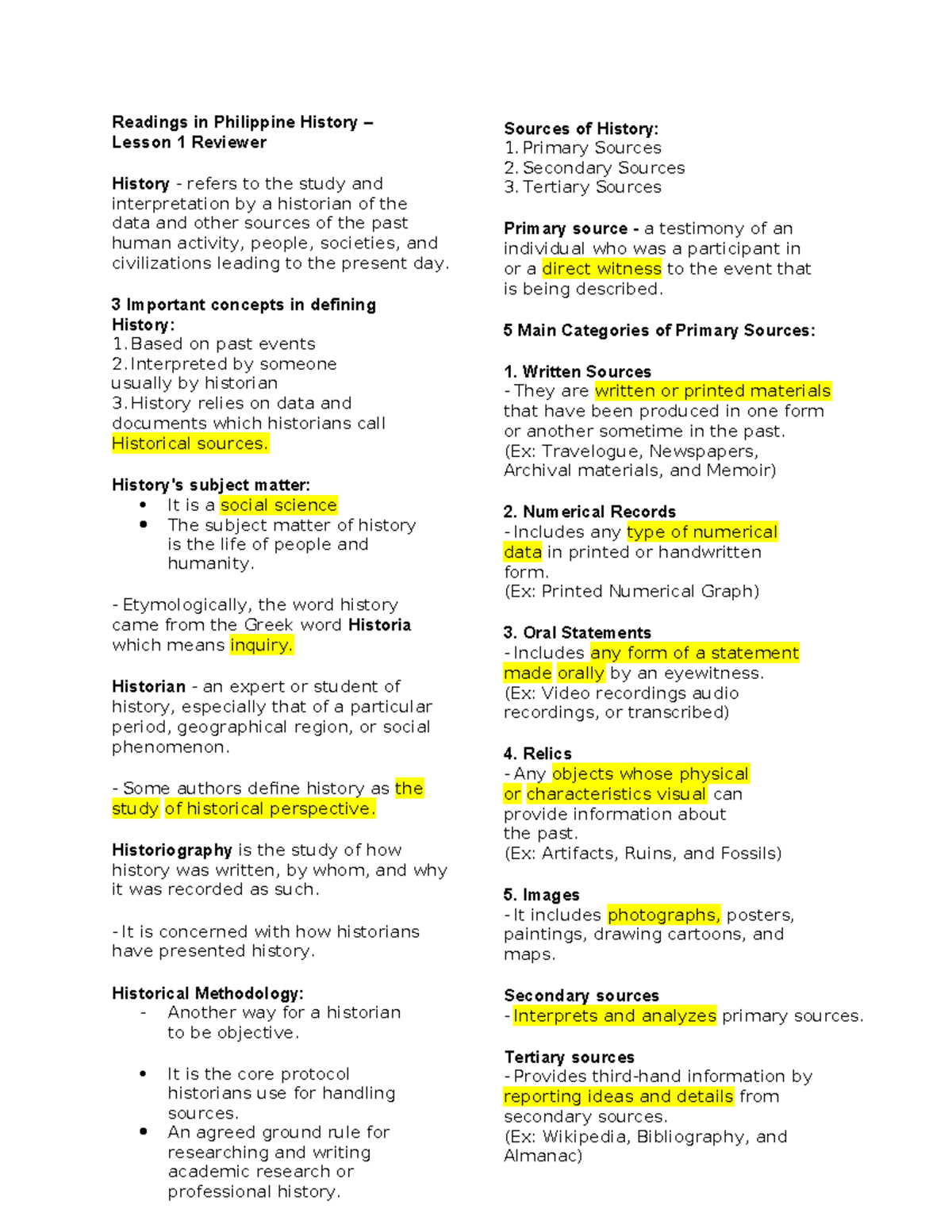 Philippine History Lesson 1-4 Review: Key Concepts & Sources - Studocu