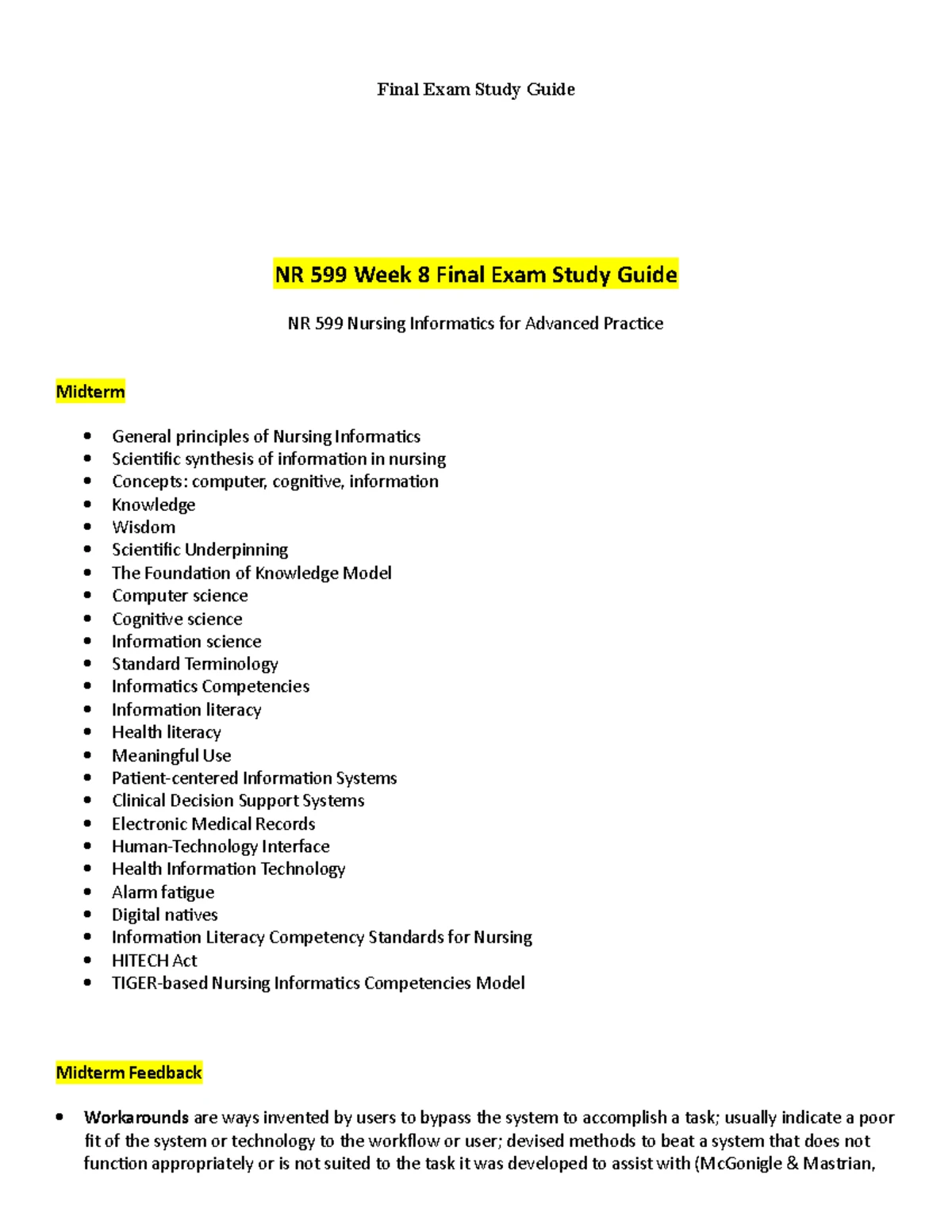 NR583NP Week 1 Discussion: Self-Appraisal in Nursing Informatics - Studocu