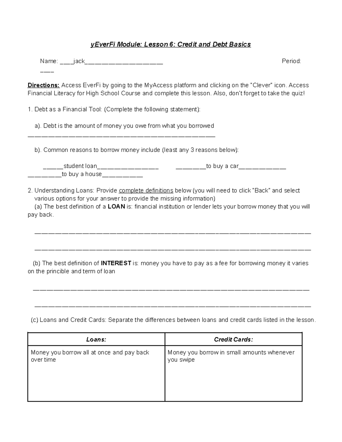EverFi Lesson 6: Understanding Credit and Debt Basics - Studocu
