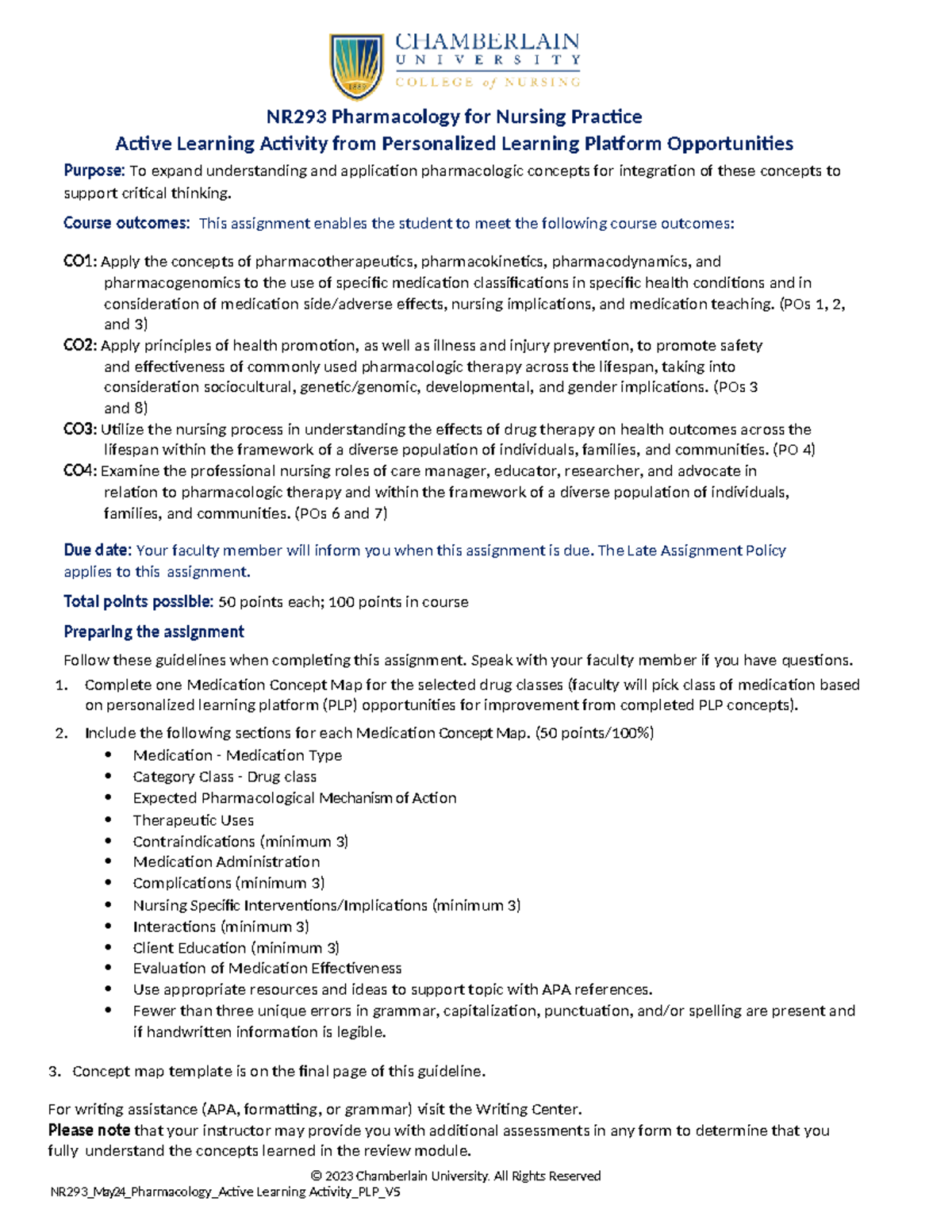 NR293 MAY24 Pharmacology Active Learning Activity: Medication Concept ...