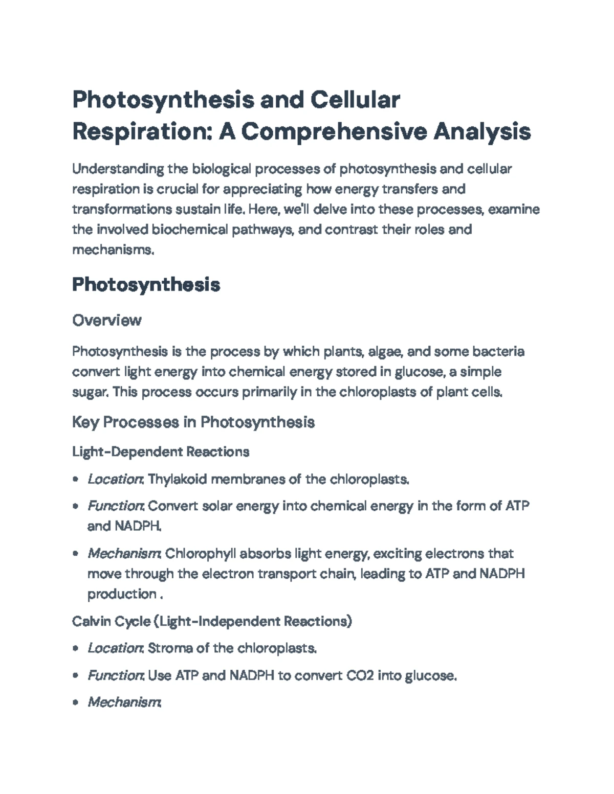 Comprehensive Overview of Photosynthesis Mechanisms and Processes ...