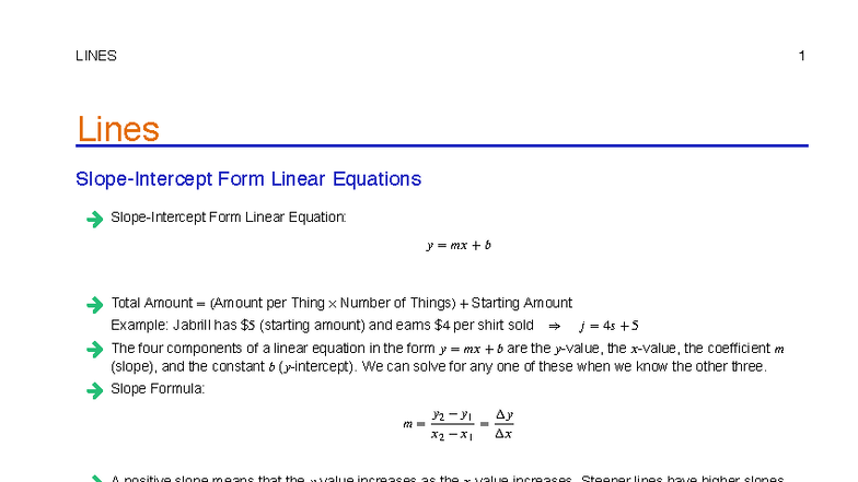 Math Study Notes V1: Understanding Linear Equations and More - Studocu