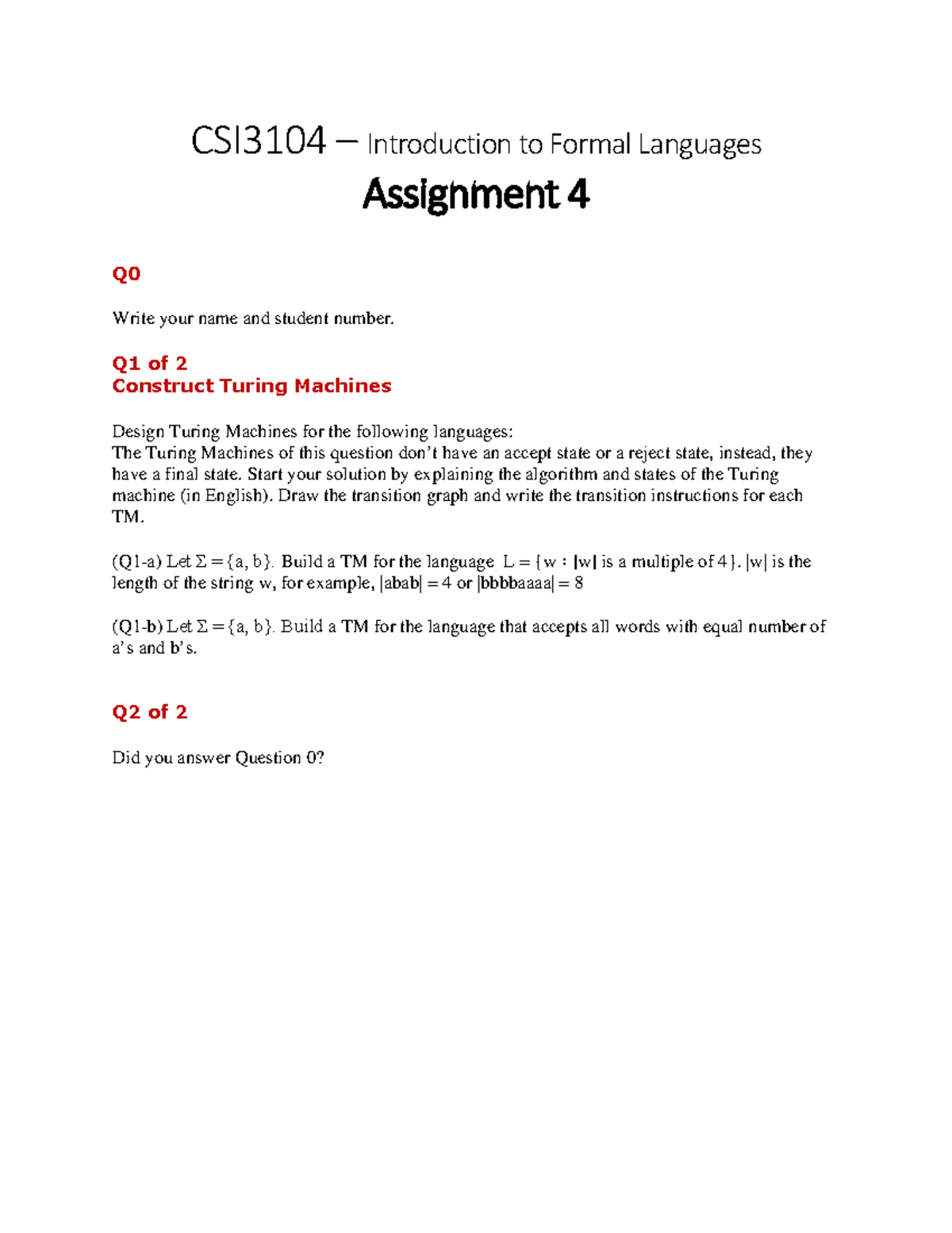 Assignment 4 2022 winter - CSI3104 – Introduction to Formal Languages ...