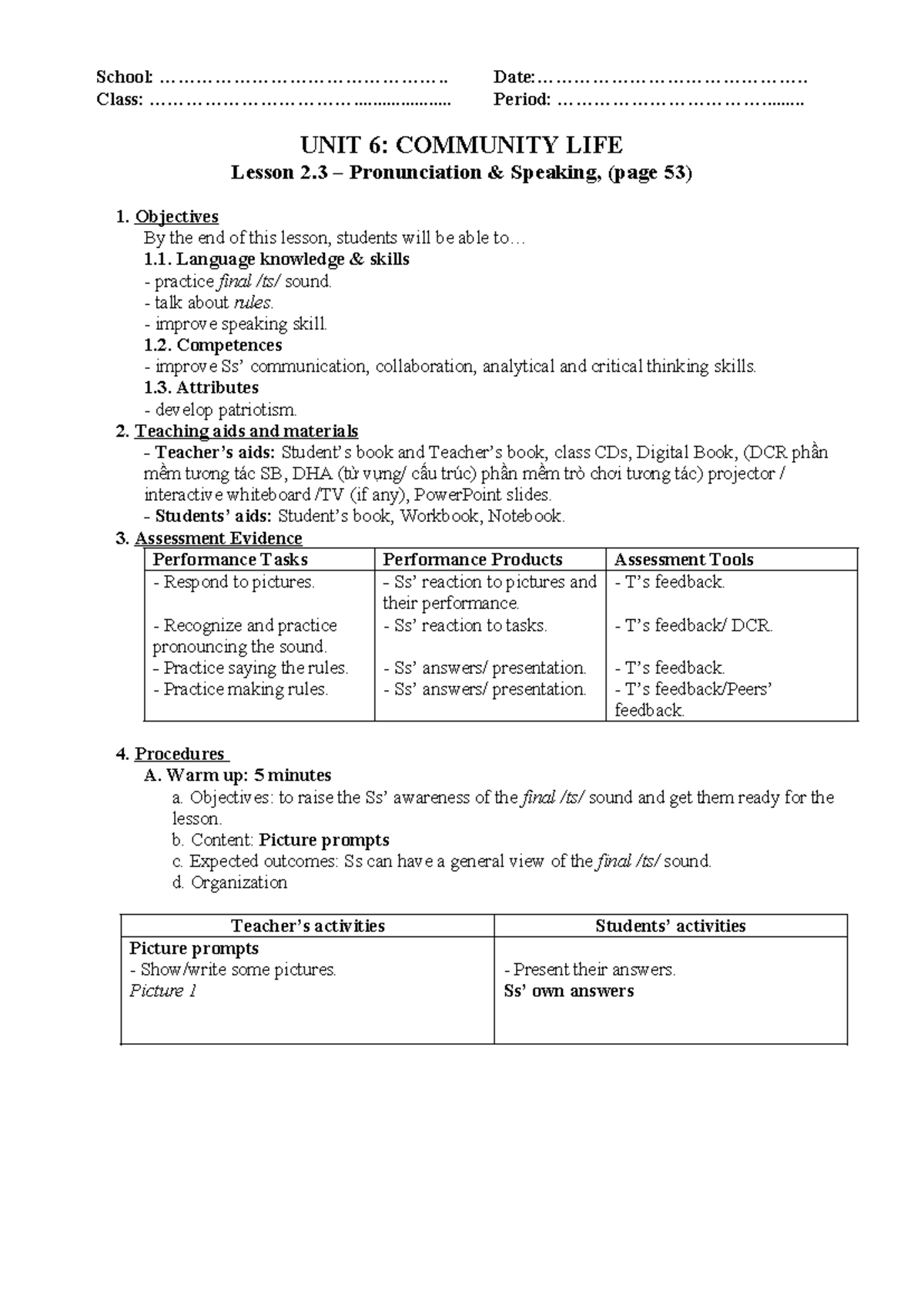 Unit 6: Community Life - Lesson 2.3 Pronunciation & Speaking Guide ...