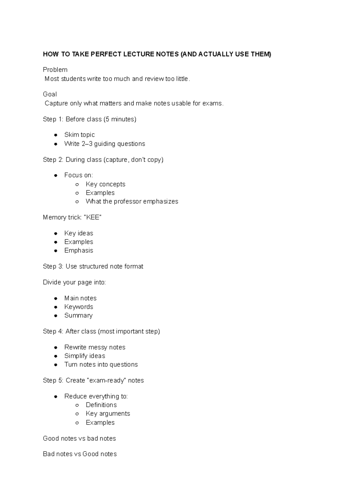 Effective Strategies for Taking Lecture Notes - Studocu