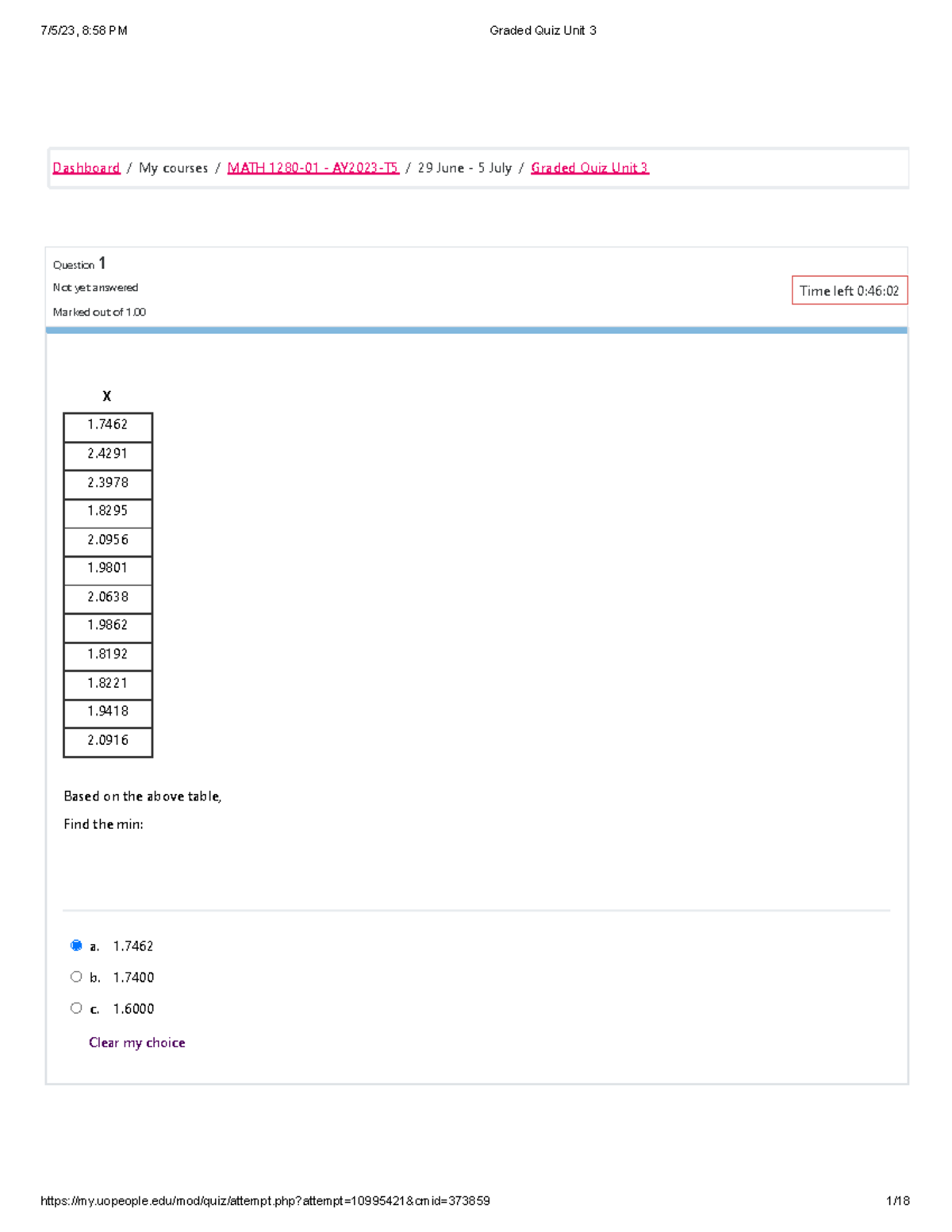 MATH 1280-01 Graded Quiz Unit 3: Data Analysis Questions - Studocu