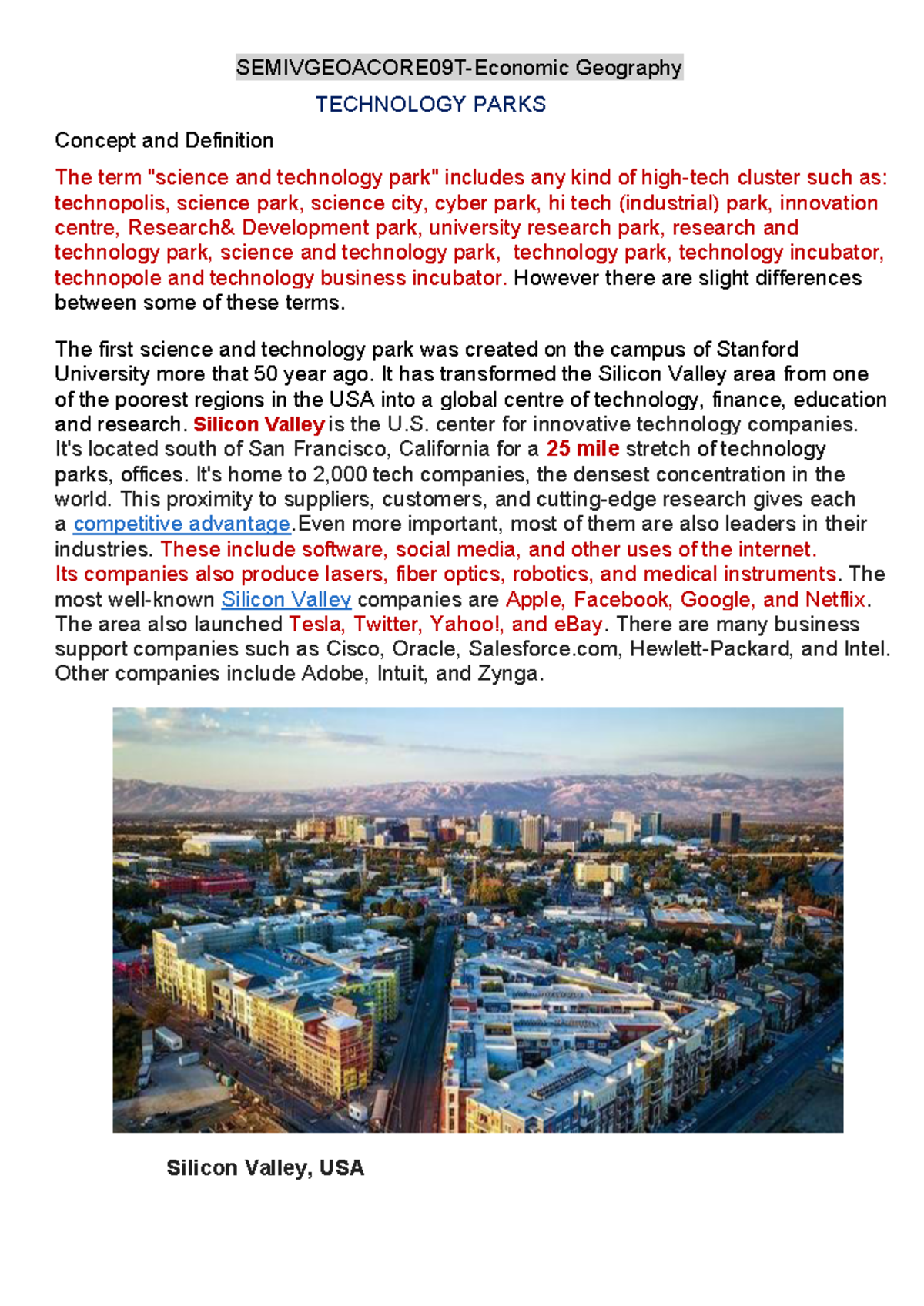 Geography 09T: Understanding Technology Parks and Their Impact - Studocu