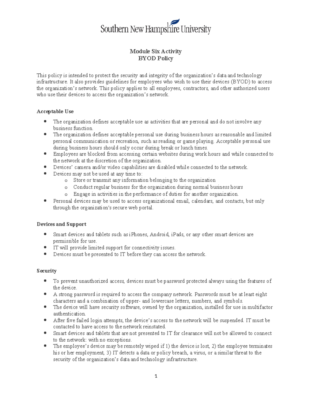 CYB 250 BYOD Policy Module 6 Activity: Security & Guidelines - Studocu
