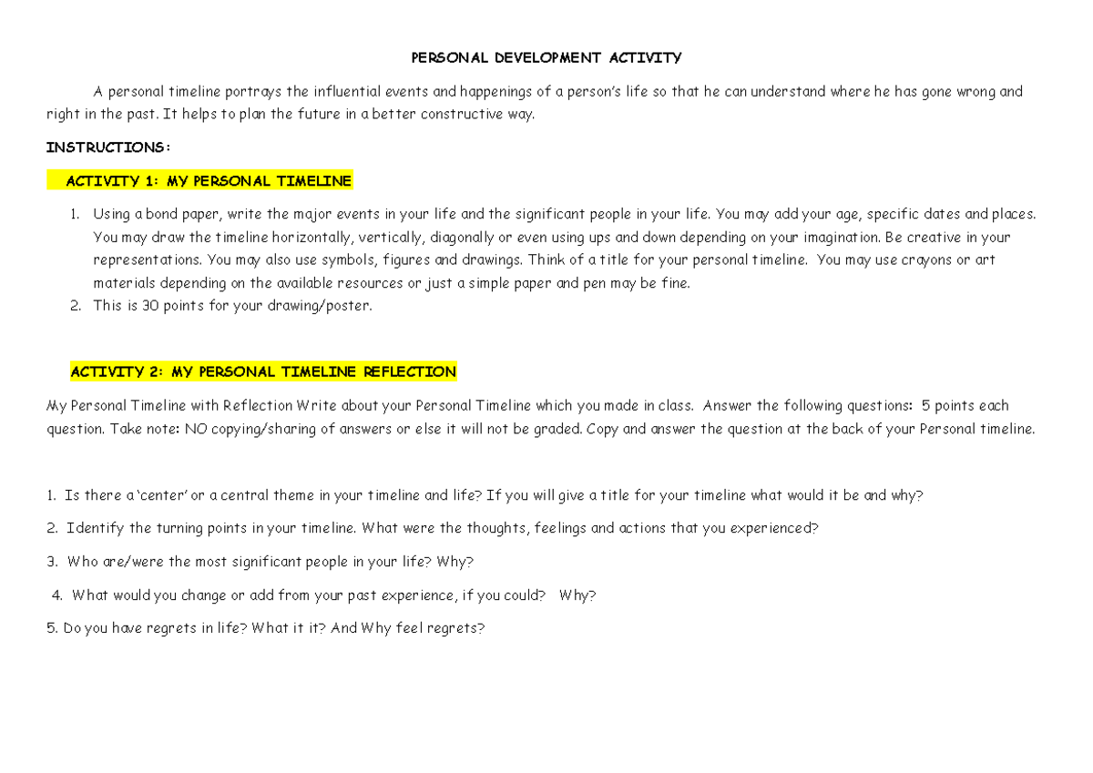 Personal Development Activity: Creating Your Personal Timeline - Studocu