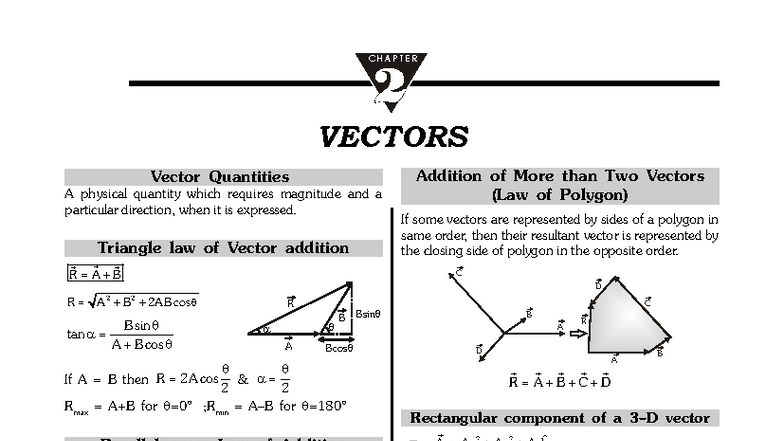 Vectors - Short Notes on Vector Quantities and Operations - Studocu