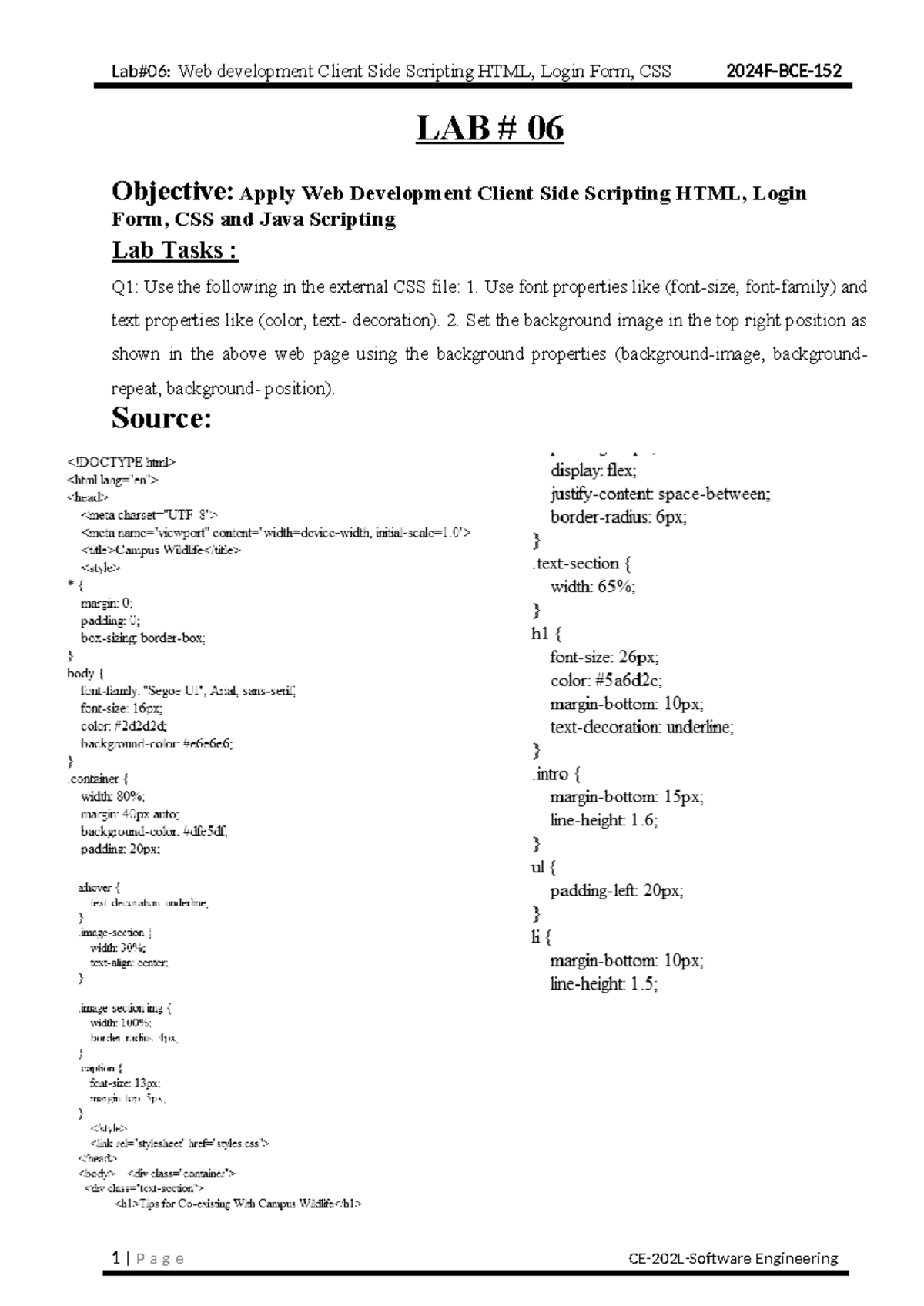 LAB 06 - Client Side Scripting: HTML & CSS Tasks - Studocu