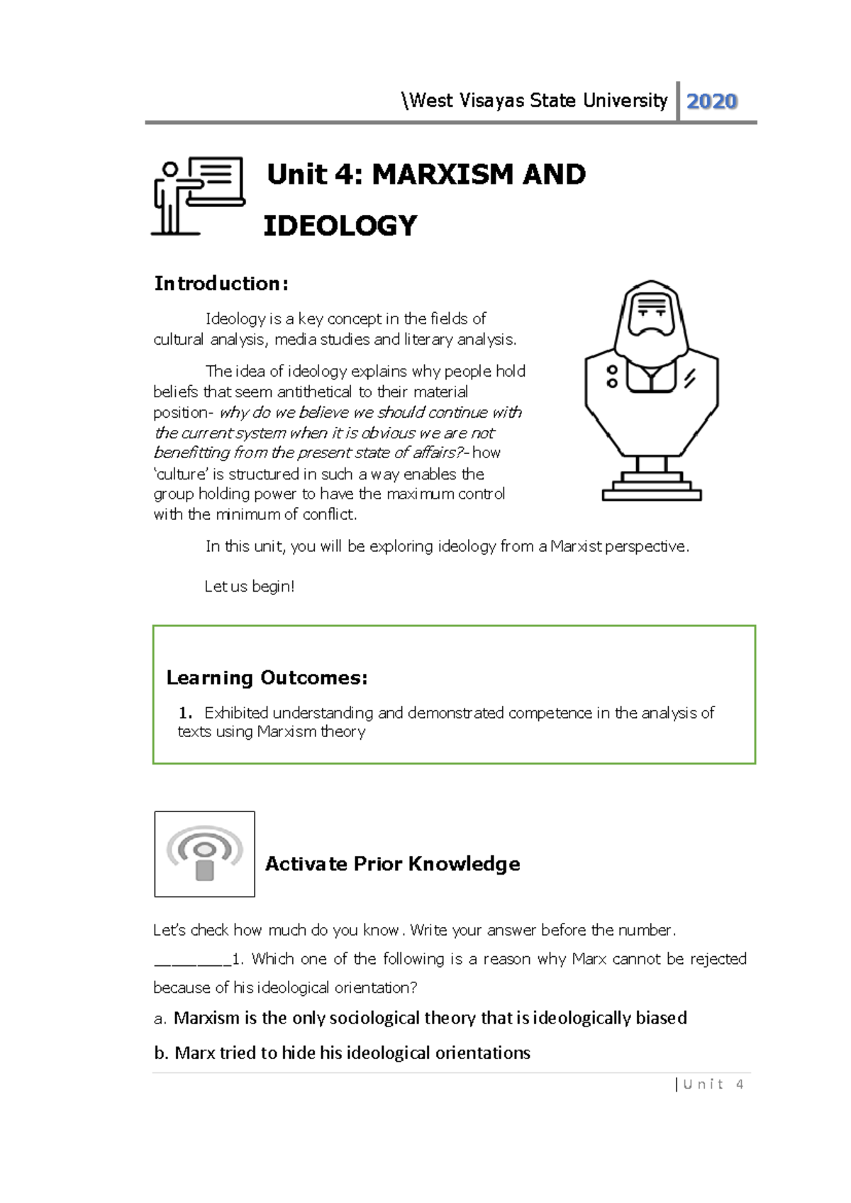 ENG 111 Unit 4 - Lecture Notes on Marxism and Ideology - Studocu
