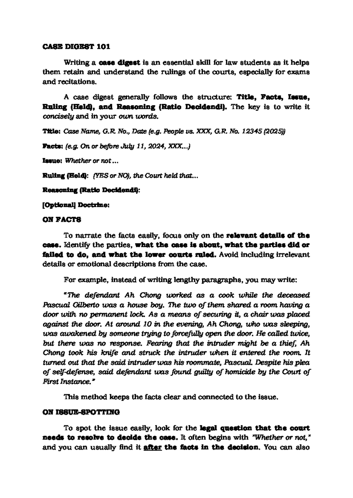 Case Digest Guide for Law Students: Essential Skills 101 - Studocu