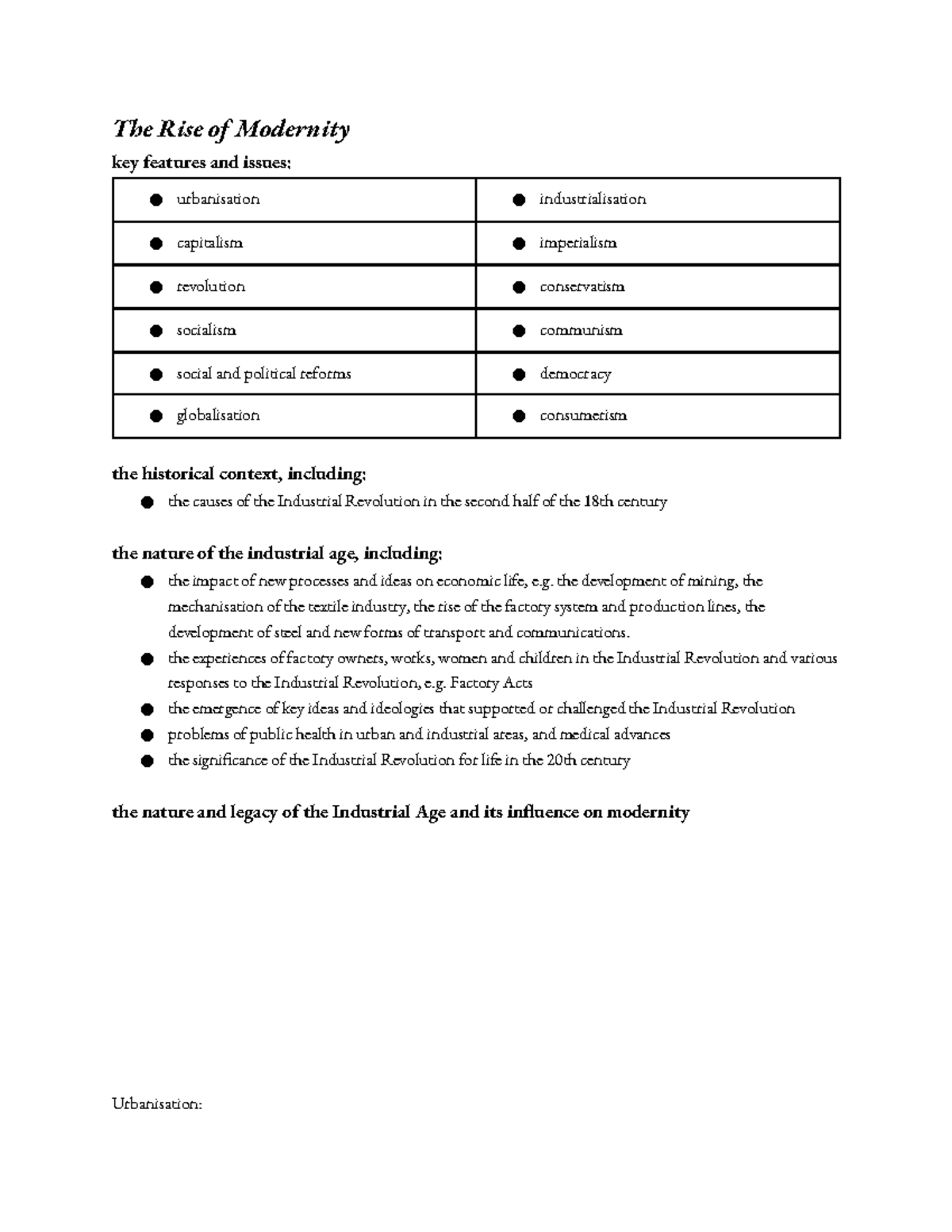 11MH_ Nature of Modernity - Questions - The Rise of Modernity key ...