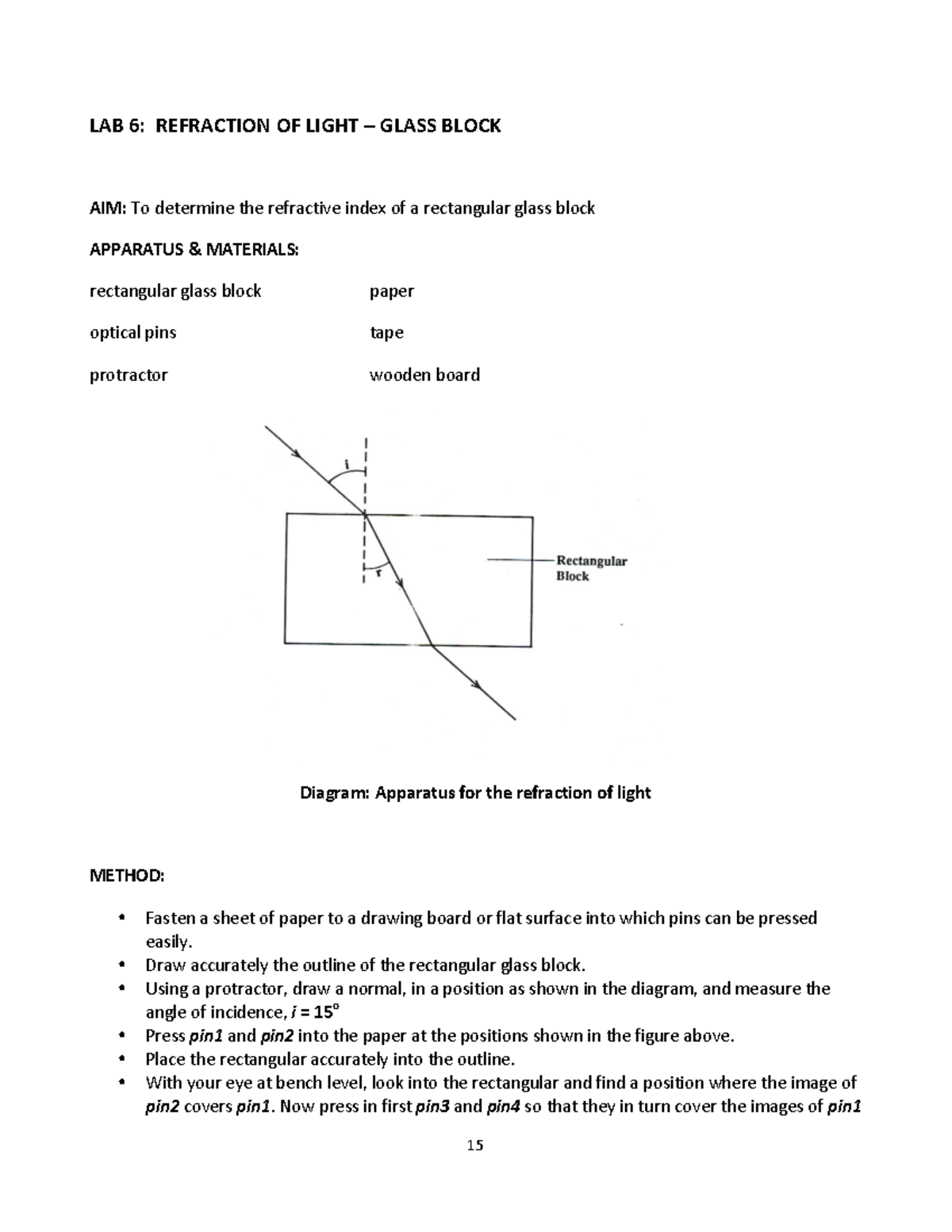 Physics practical booklet lab 6 refraction of light e28093 glass block ...