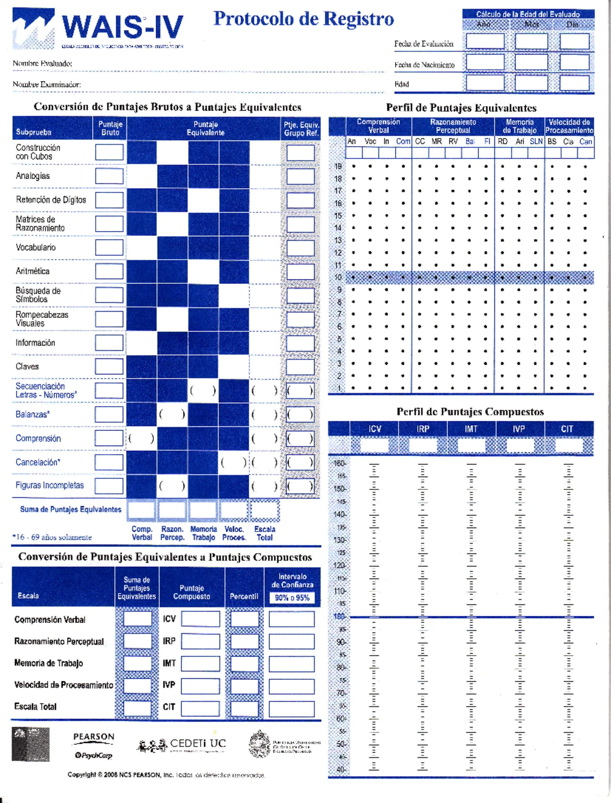 Wppsi IV 4 - 7 años - Protocolo - Teoría y Técnica de exploración y diagnóstico II - Studocu