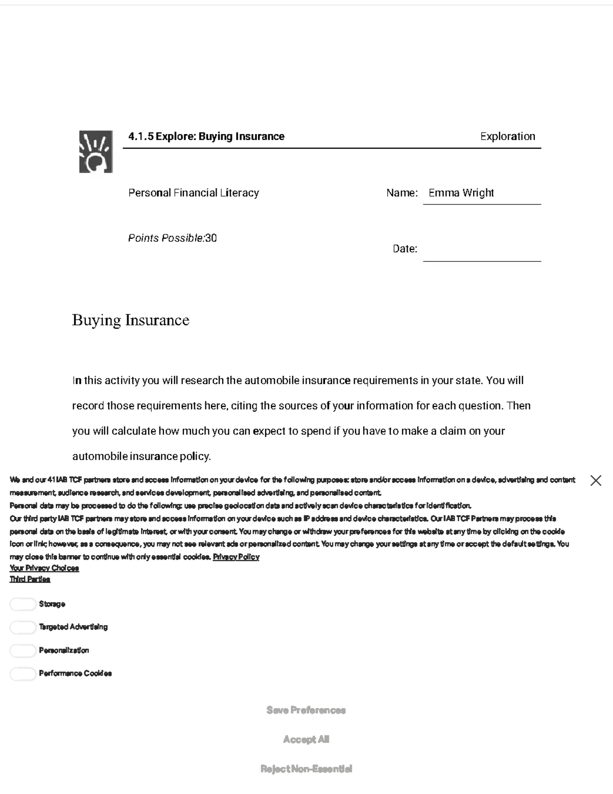 4.1.5 Buying Auto Insurance: Research & Claim Calculations - Studocu
