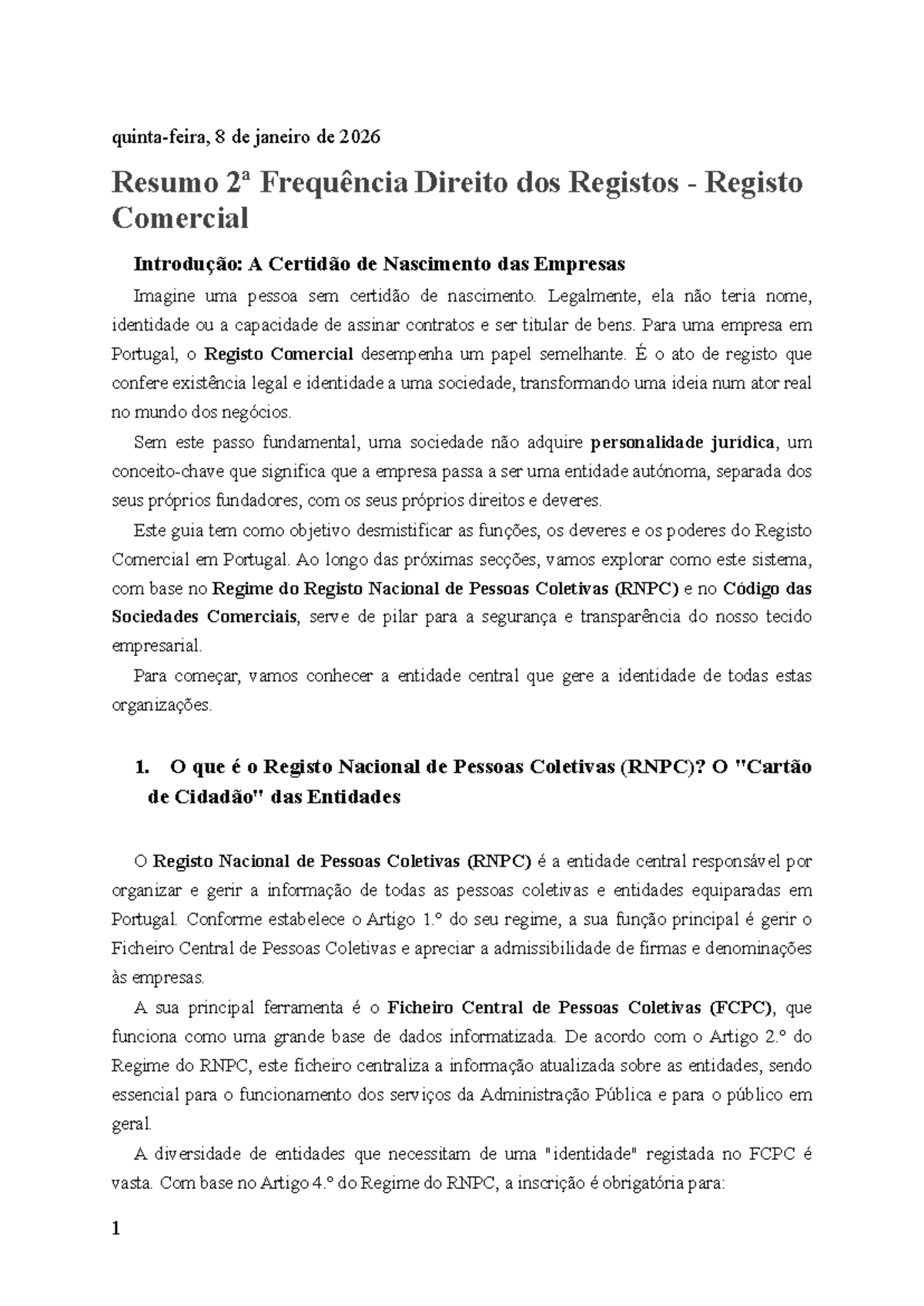 Resumo 2ª Frequência - Direito dos Registos: Registo Comercial - Studocu