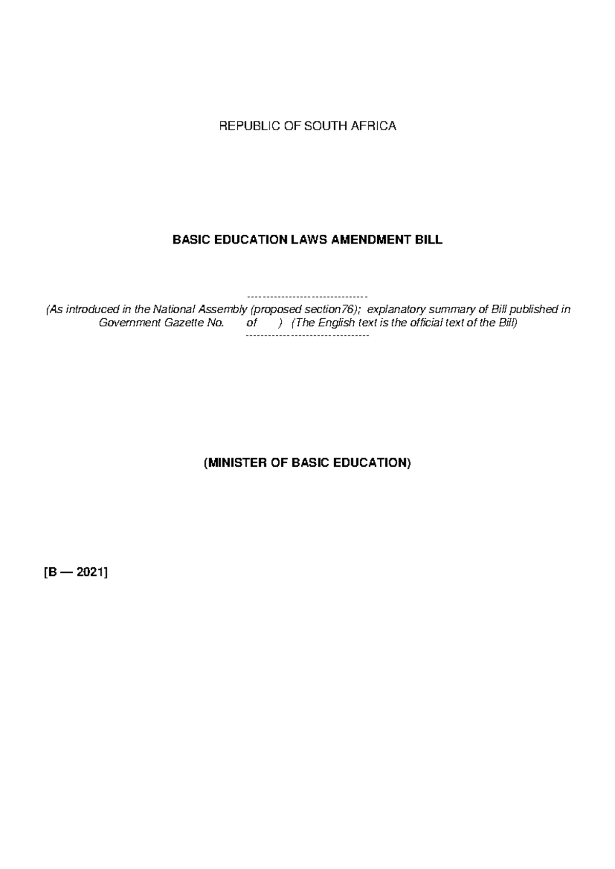 BELA Bill - Overview of the Basic Education Laws Amendment Bill 2021 ...