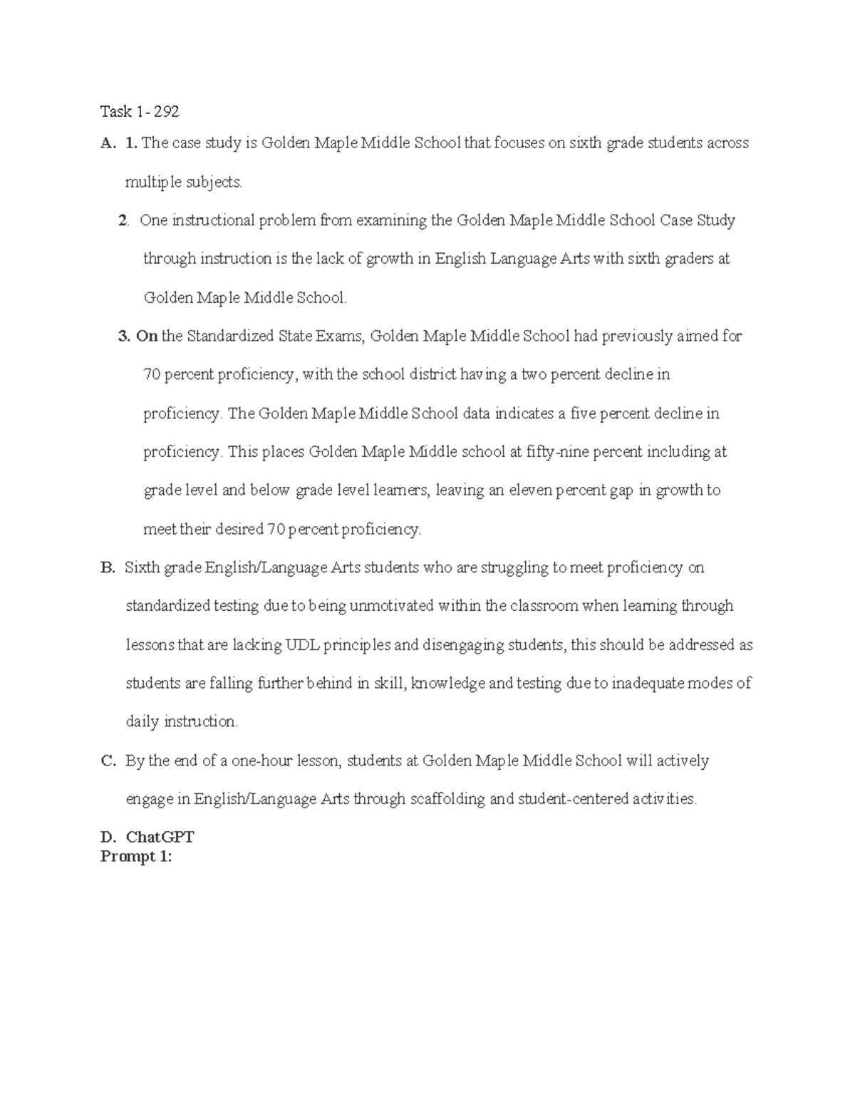 D292 Case Study: Enhancing Sixth Grade ELA Engagement at Golden Maple ...