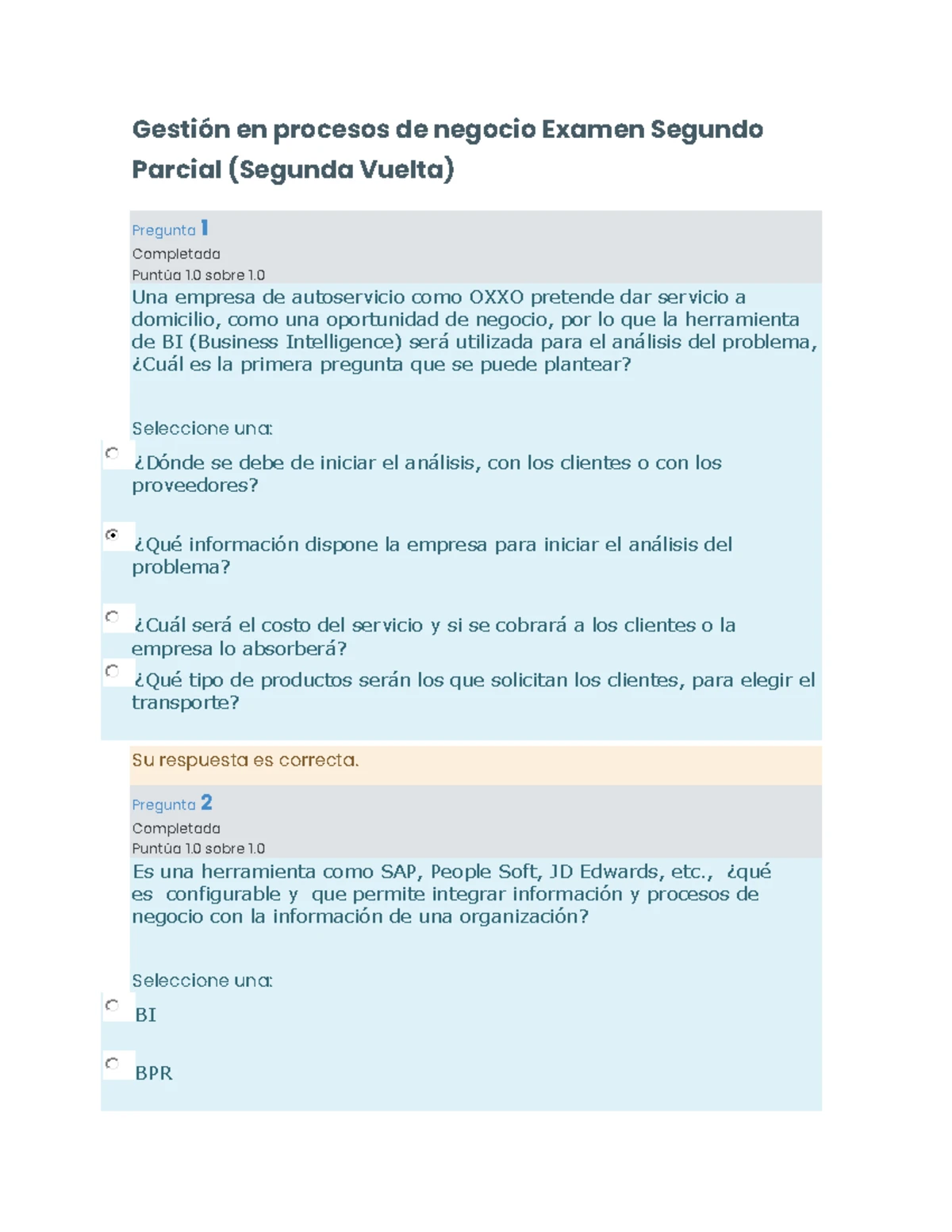 Gestión en procesos de negocio Examen Quinto Parcial - Gestión en procesos de negocio Examen ...