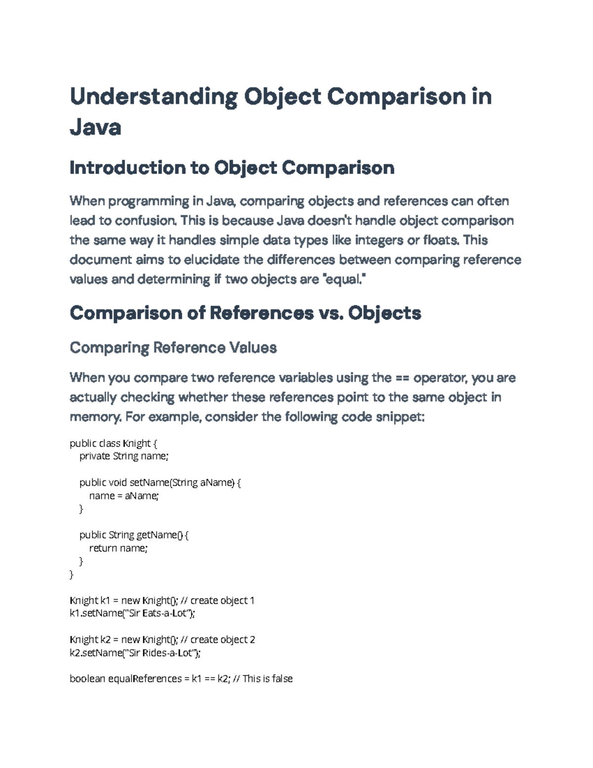 Understanding Object Comparison in Java: References vs. Equals Method - Studocu