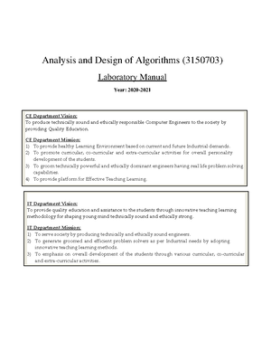 Analysis & Design of Algorithms Lab Manual (2150703) - 5th Sem - Studocu