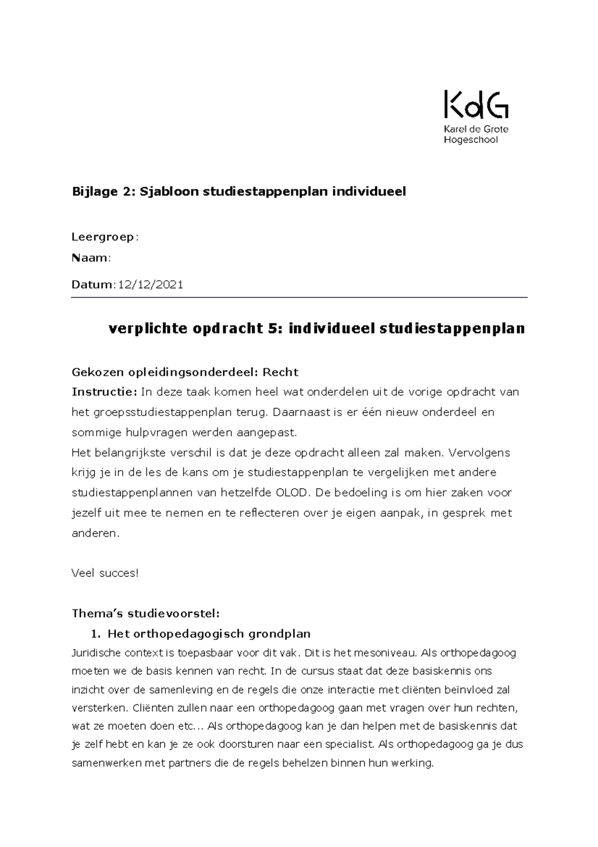 Sjabloon studiestappenplan individueel - Bijlage 2: Sjabloon ...