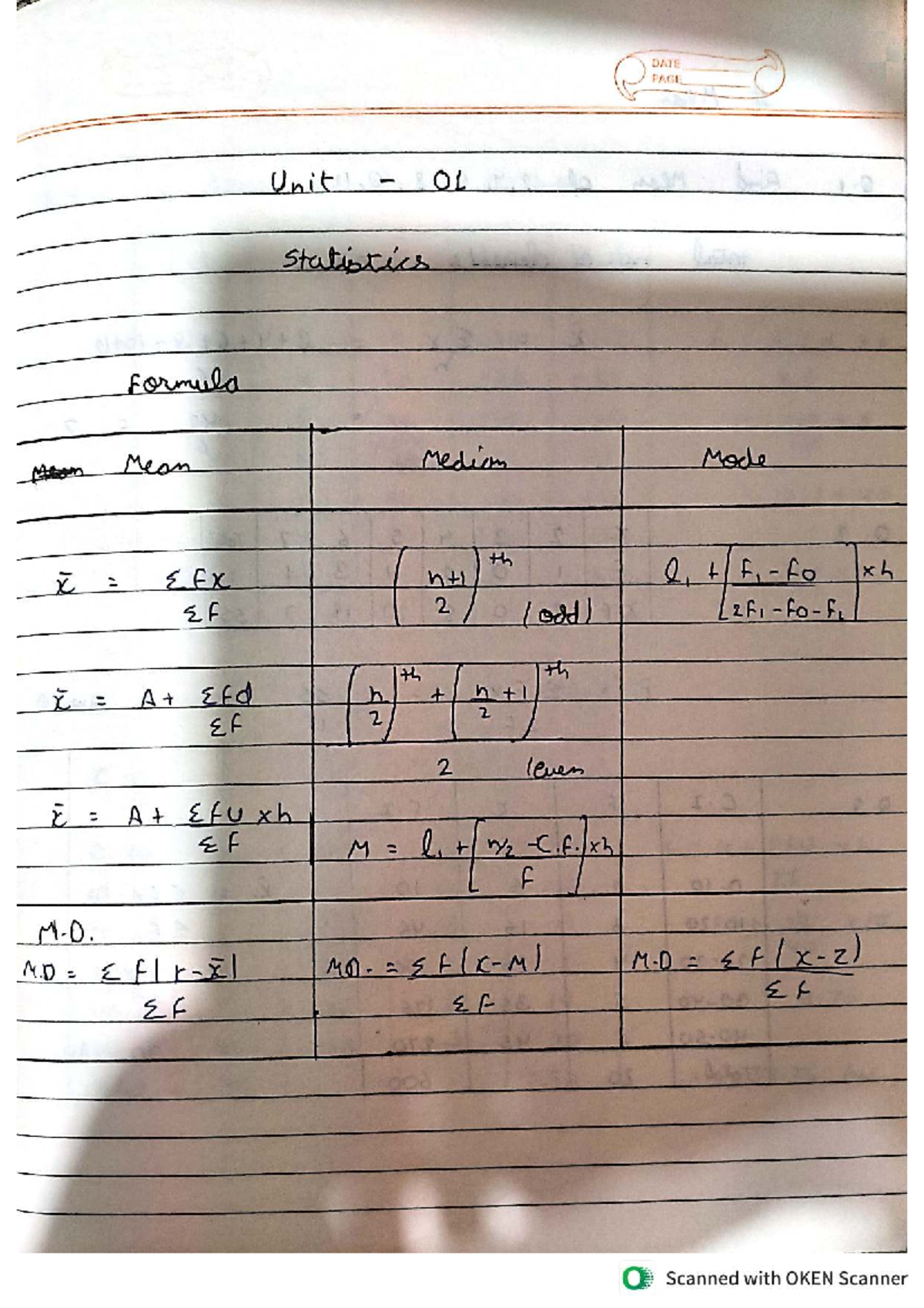 Unit 01 Statistics: Mean, Median, Mode, and Variance Notes - Studocu