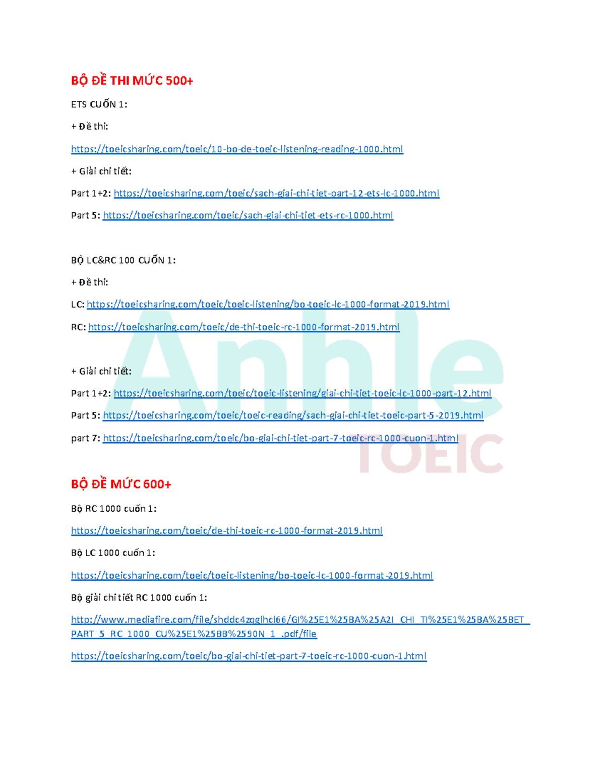 BỘ DE ON THI Toeic - nNNNN - BỘ ĐỀ THI MỨC 500+ ETS CUỐN 1: Đề thi: - Studocu