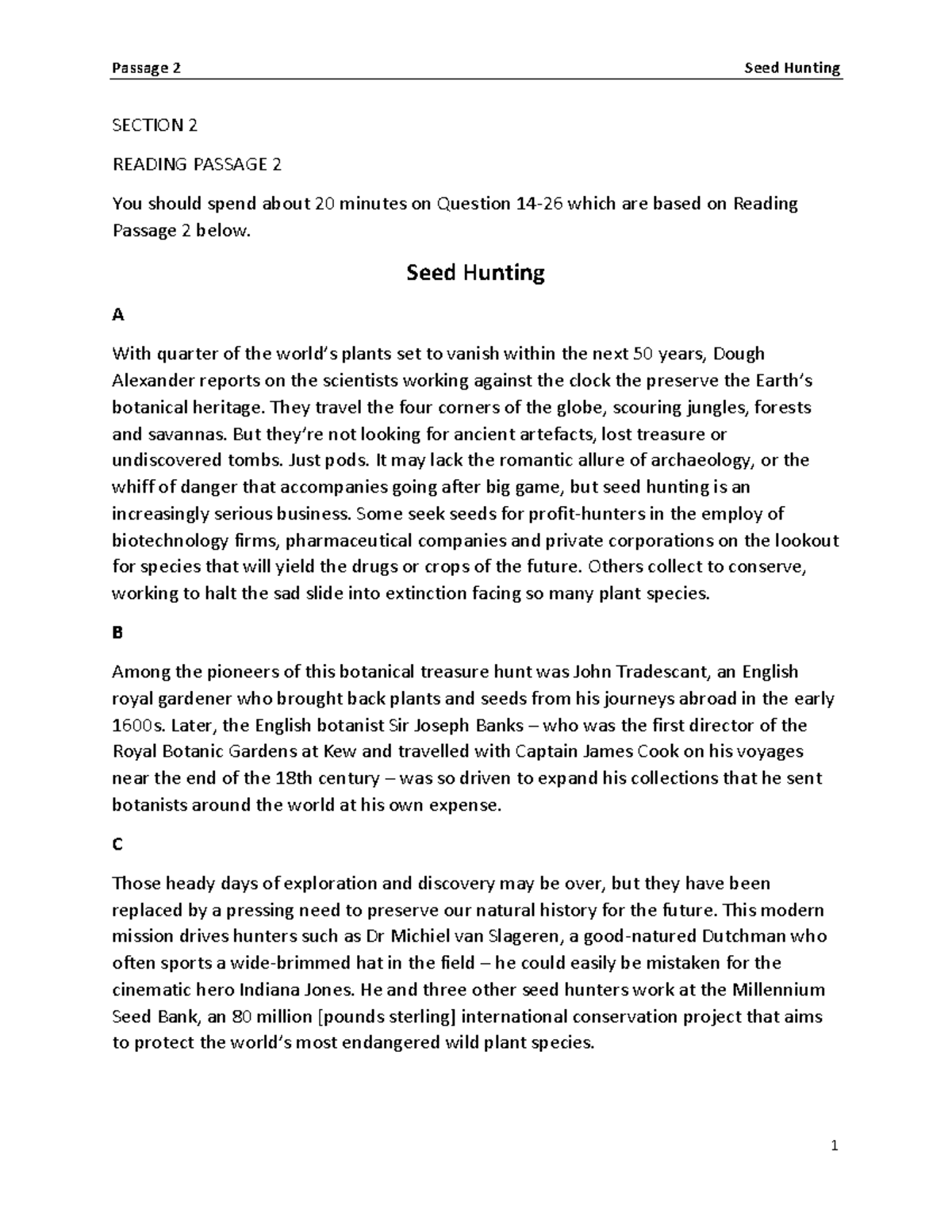 14 Passage 2 - Seed Hunting Q14-26 - Studocu