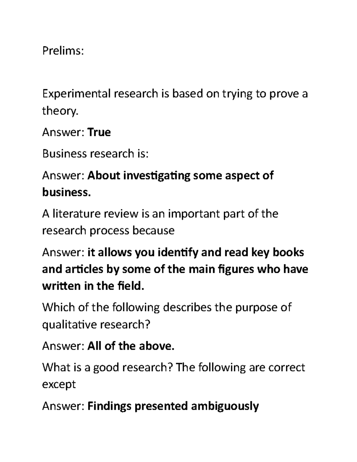 BUSINESS RESEARCH: COMPLETE KEY ANSWERS and Explanations - Studocu