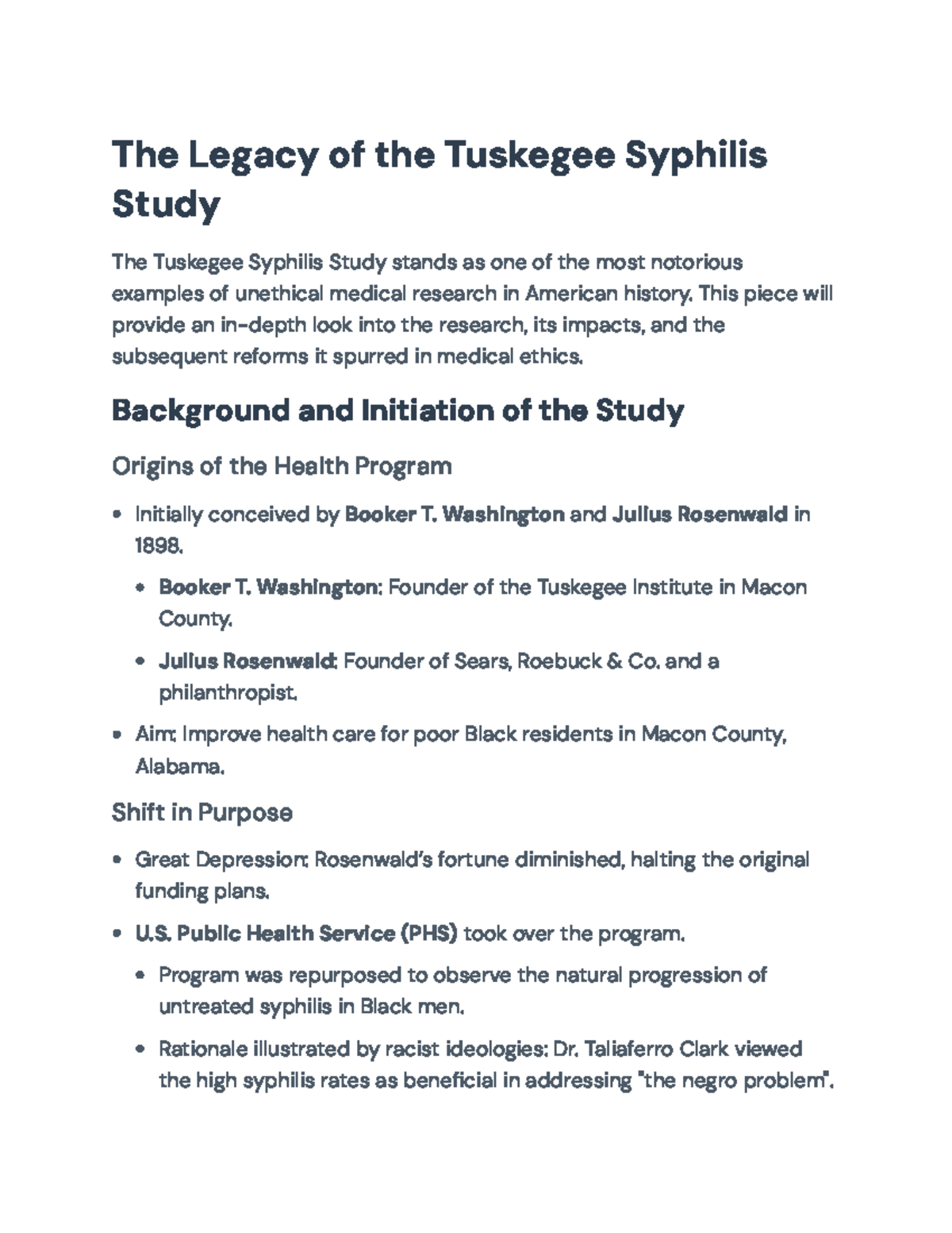 Ethical Reforms from the Tuskegee Syphilis Study: A Legacy Review - Studocu