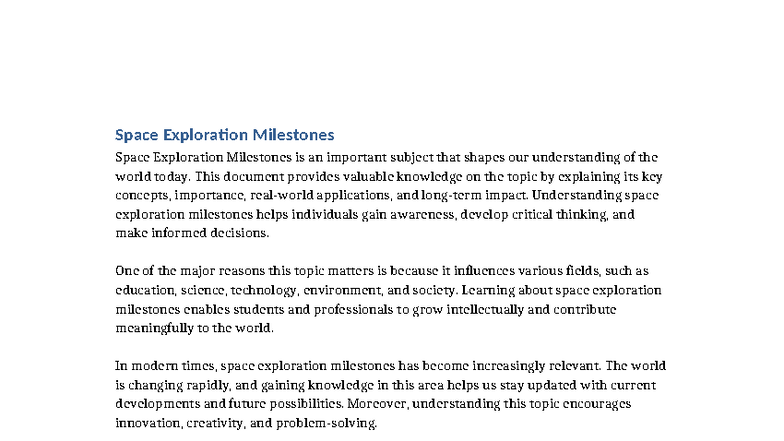 Space Exploration Milestones: Key Concepts and Impact - Studocu